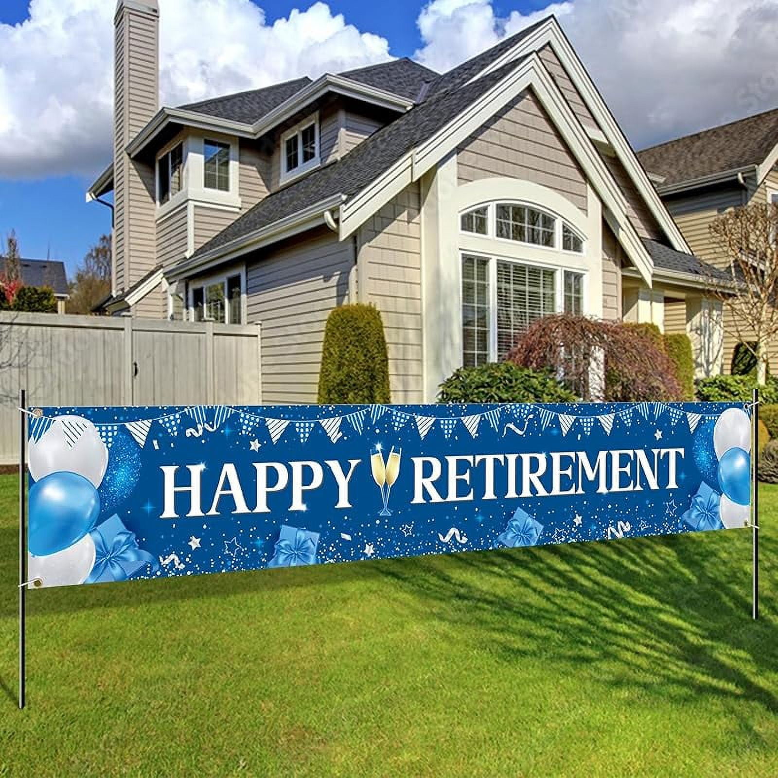 Retirement Party Decorations Happy Retirement Banner - Blue and White ...
