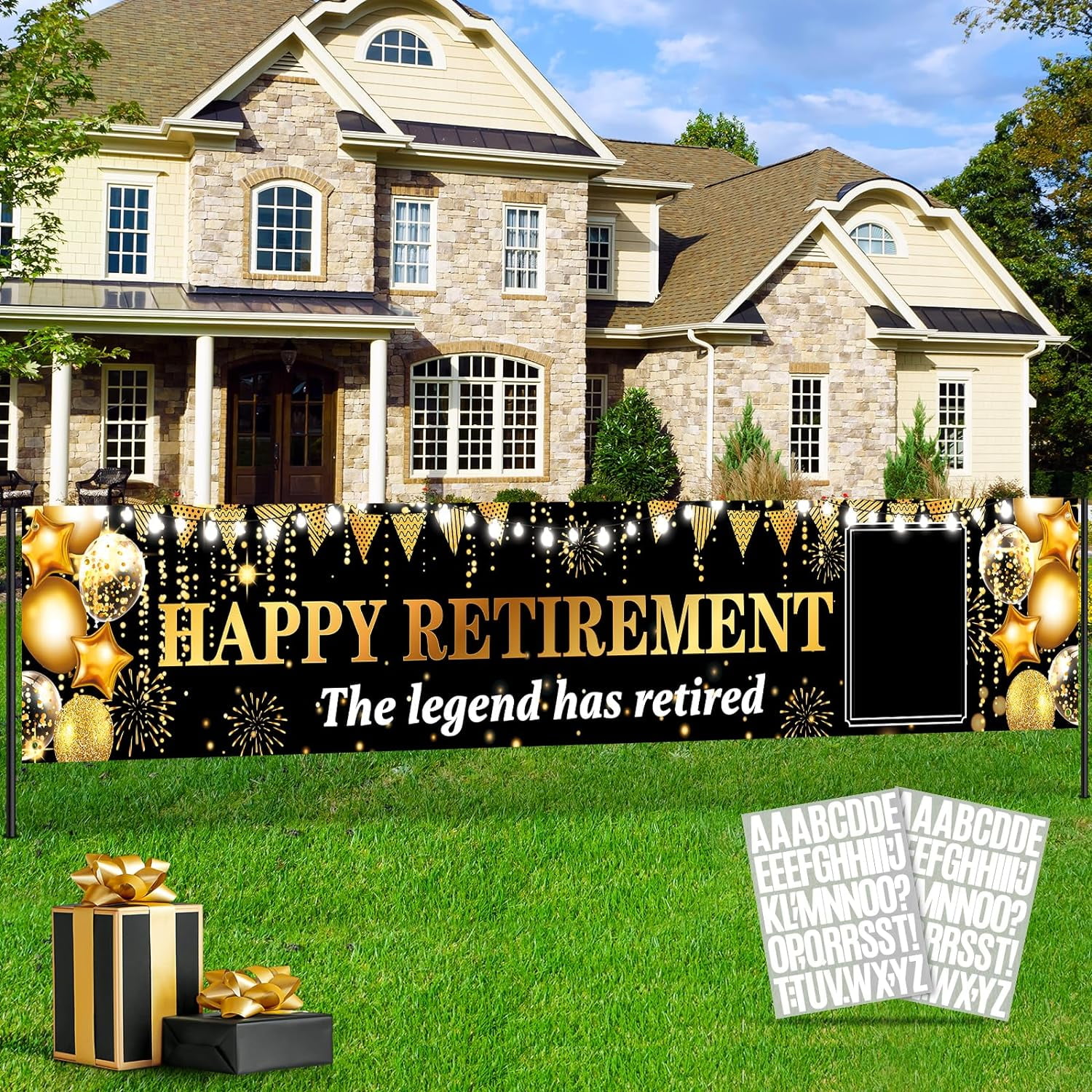 Retirement Party Decorations with Letter Stickers Large Black Gold DIY ...