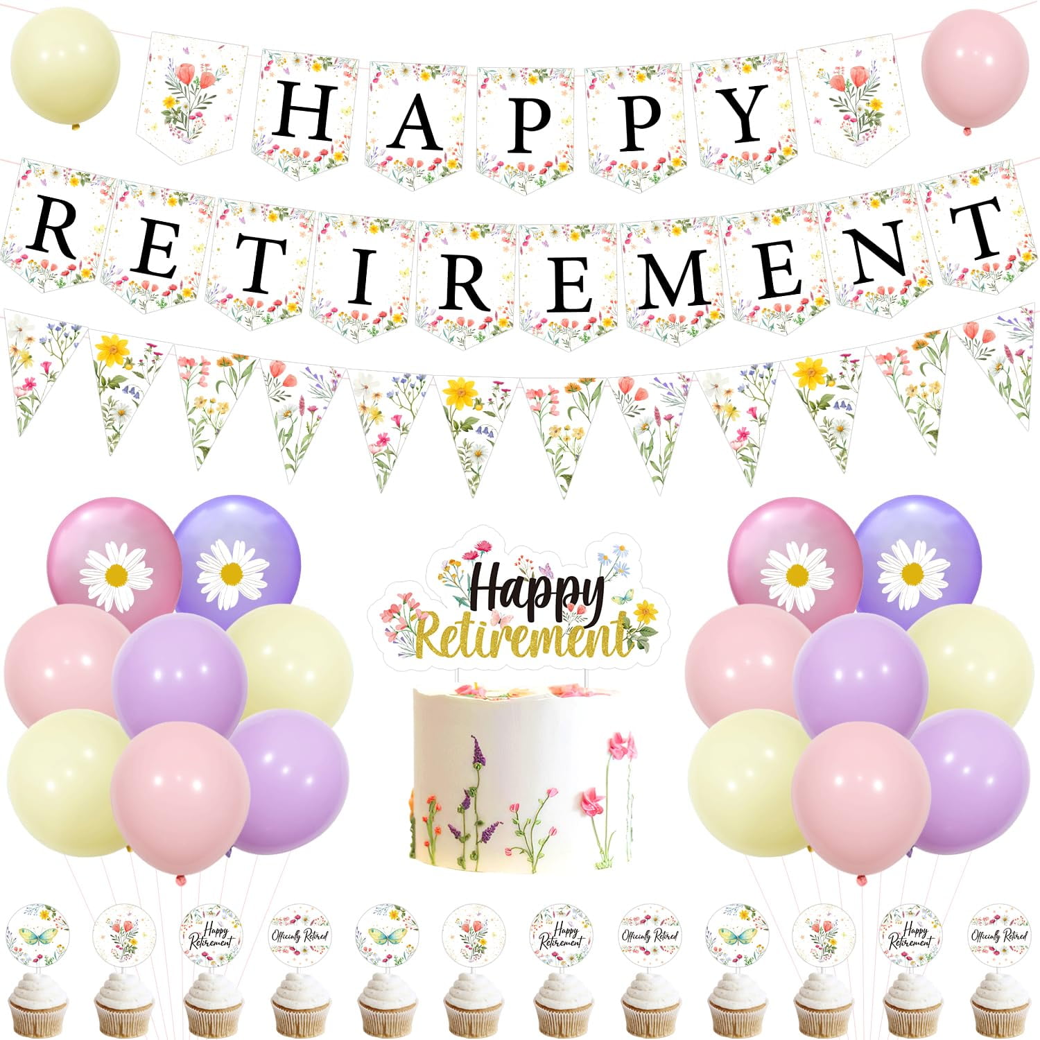 Retirement Party Decorations MMF7 Floral Happy Retirement Banners I Am ...