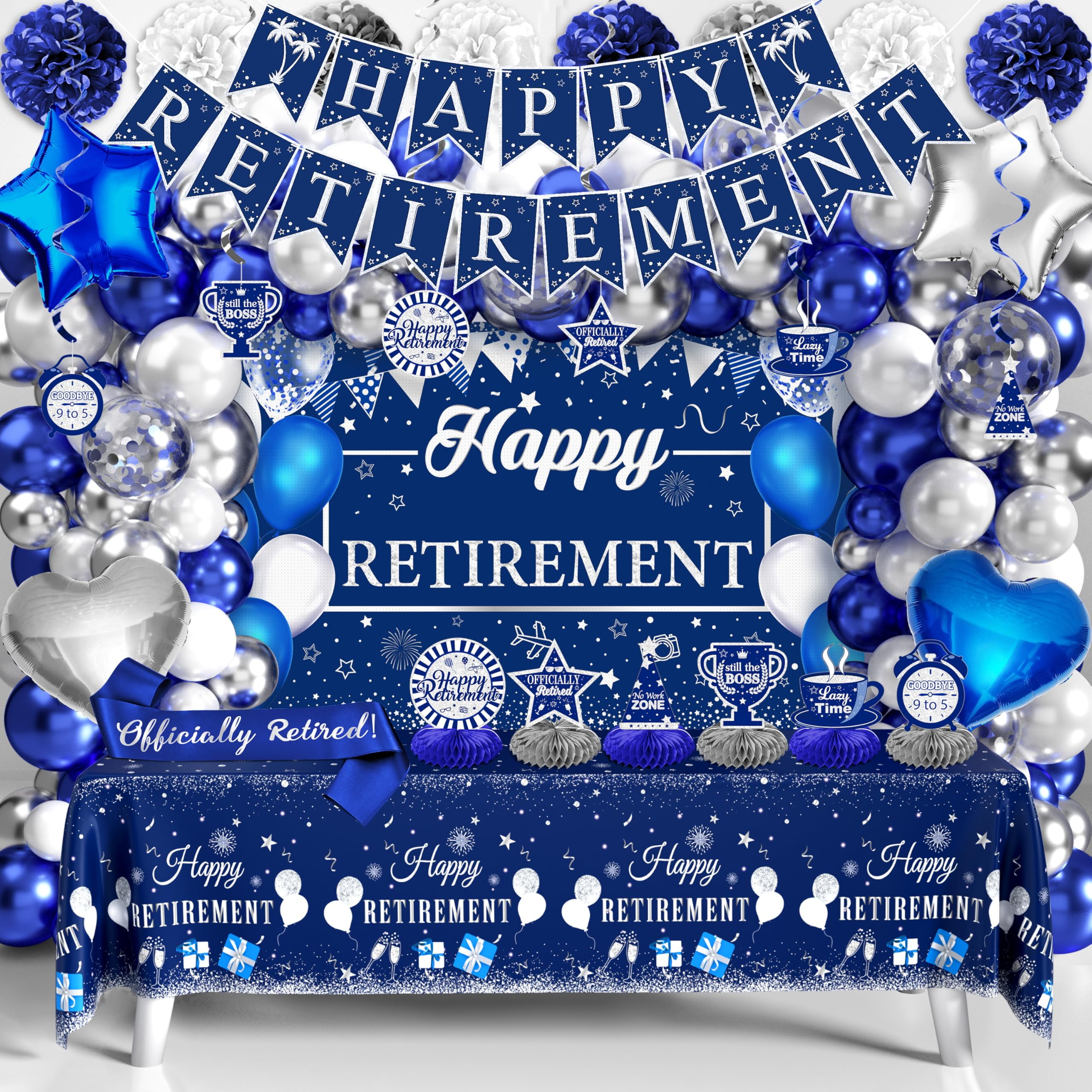 Retirement Party Decorations for MMF7 Men Women 109Pcs Blue Retirement ...