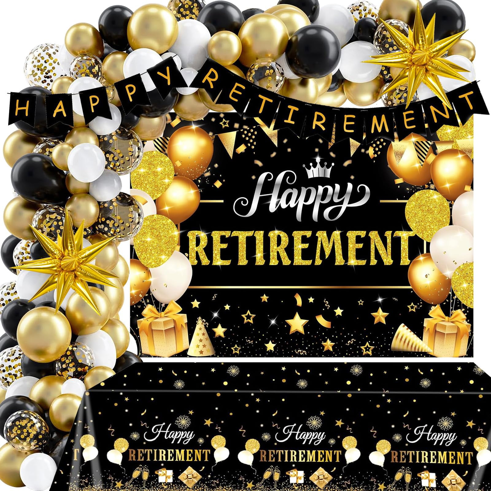 Retirement Party Decorations Men IFF17 Women - 136PCS Black Gold Happy ...