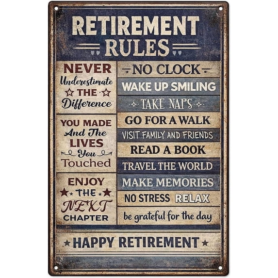 Retirement Rules Metal Sign - Funny Happy Retirement Decorations Gag ...
