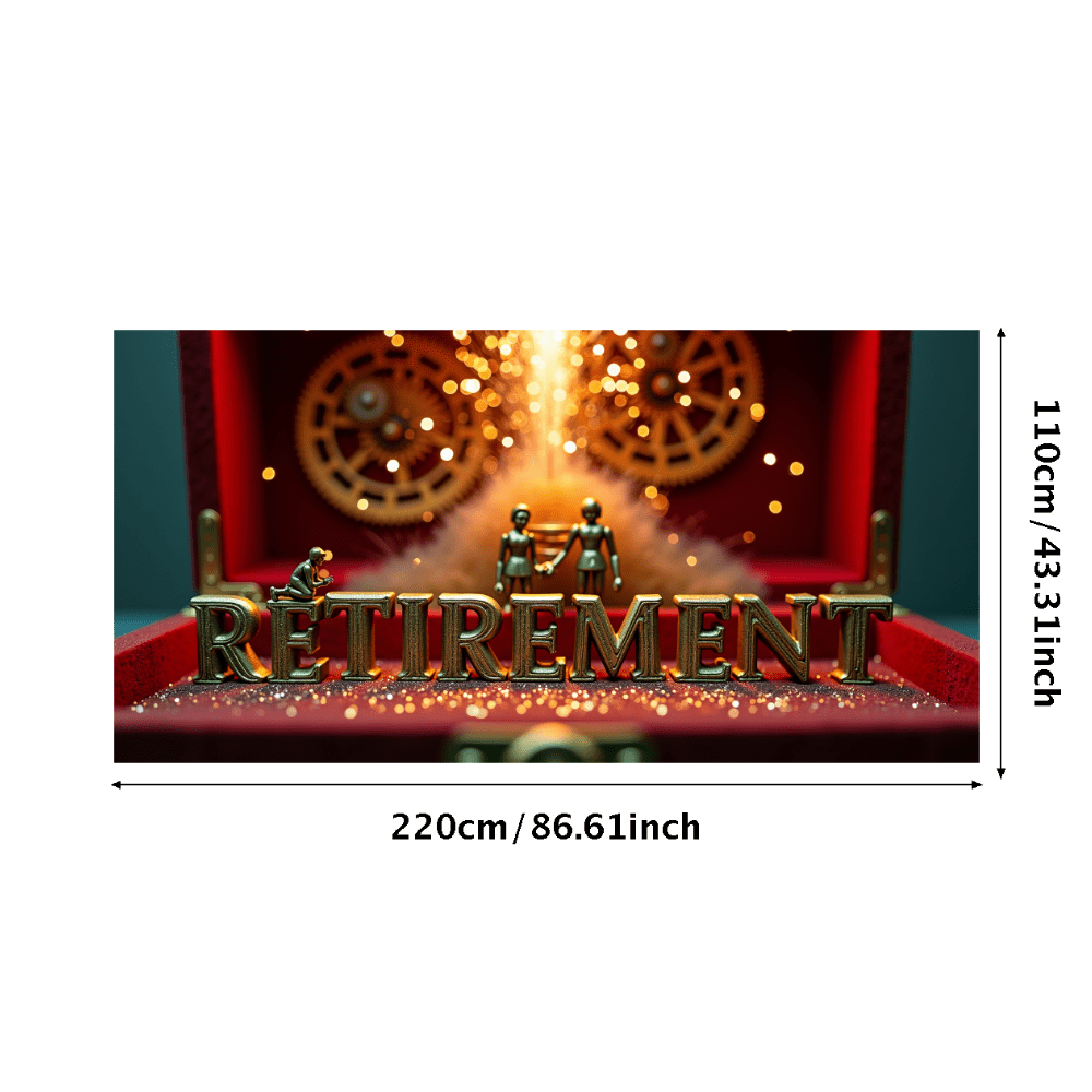 Retirement Themed Golden Backdrop Banner with Clock Element Party ...