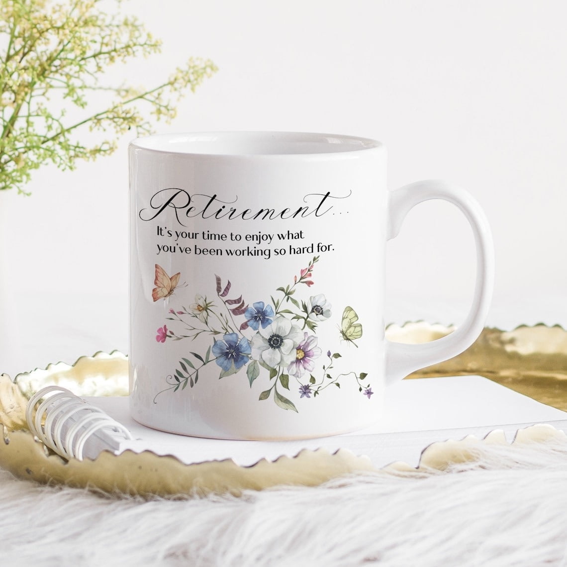 Retirement gift for her, Retired floral mug, Leaving job gift for mum ...