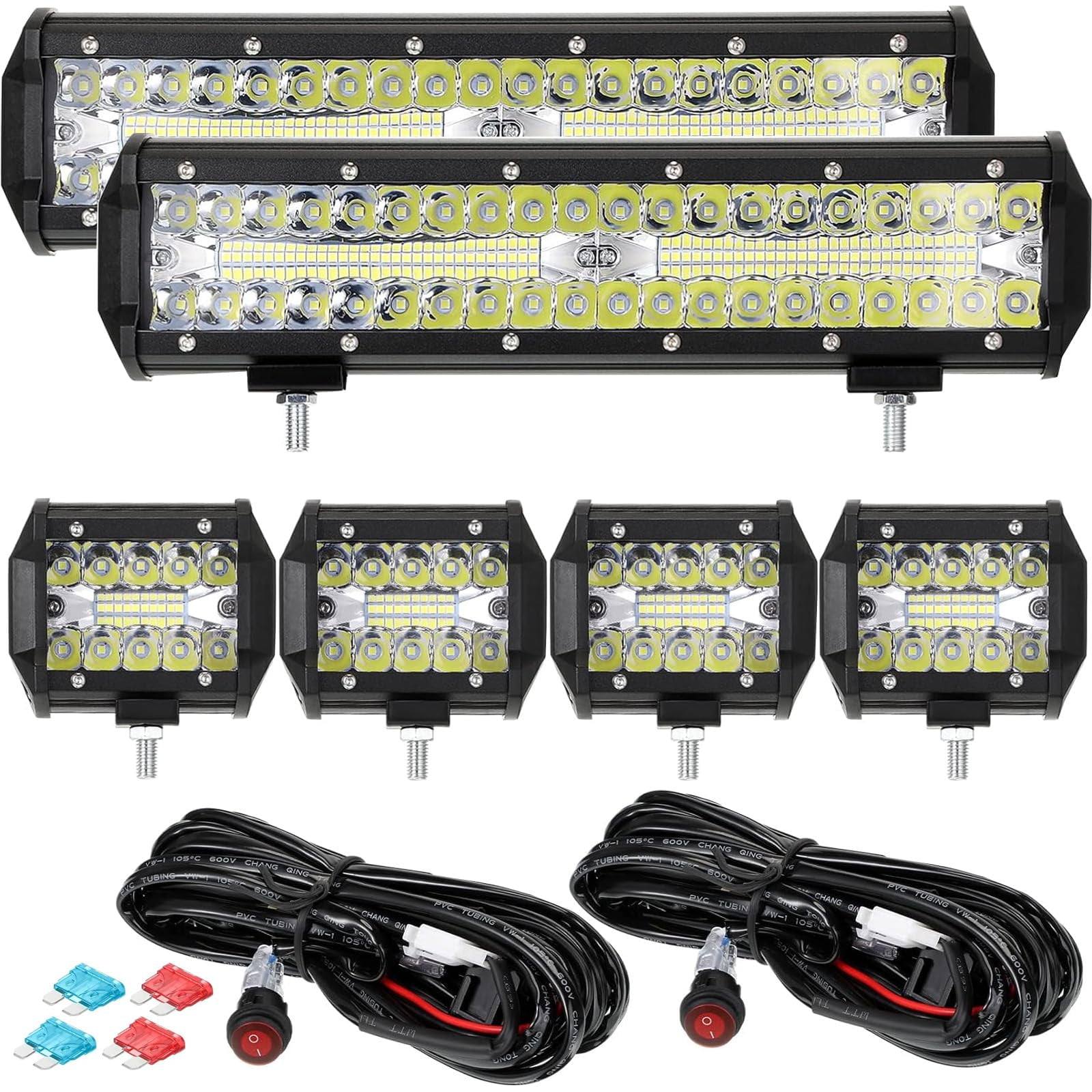 Retisee LED Bar Set CM31 2 Pcs 12 inch 300W Triple Row Spot Flood Combo ...