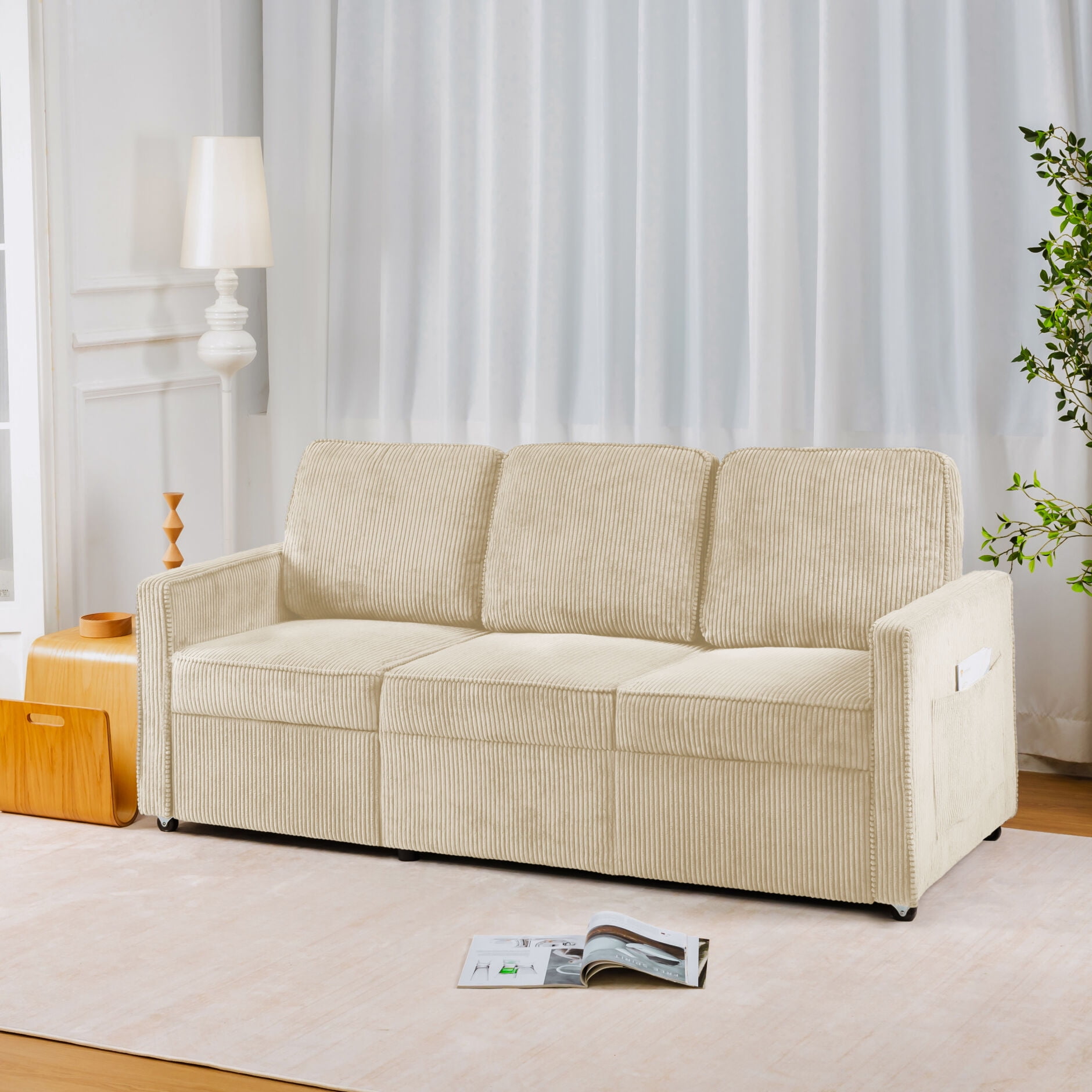 Retractable 3-Seater Sectional Sofa, Expands to 2-Seater & Single Couch ...