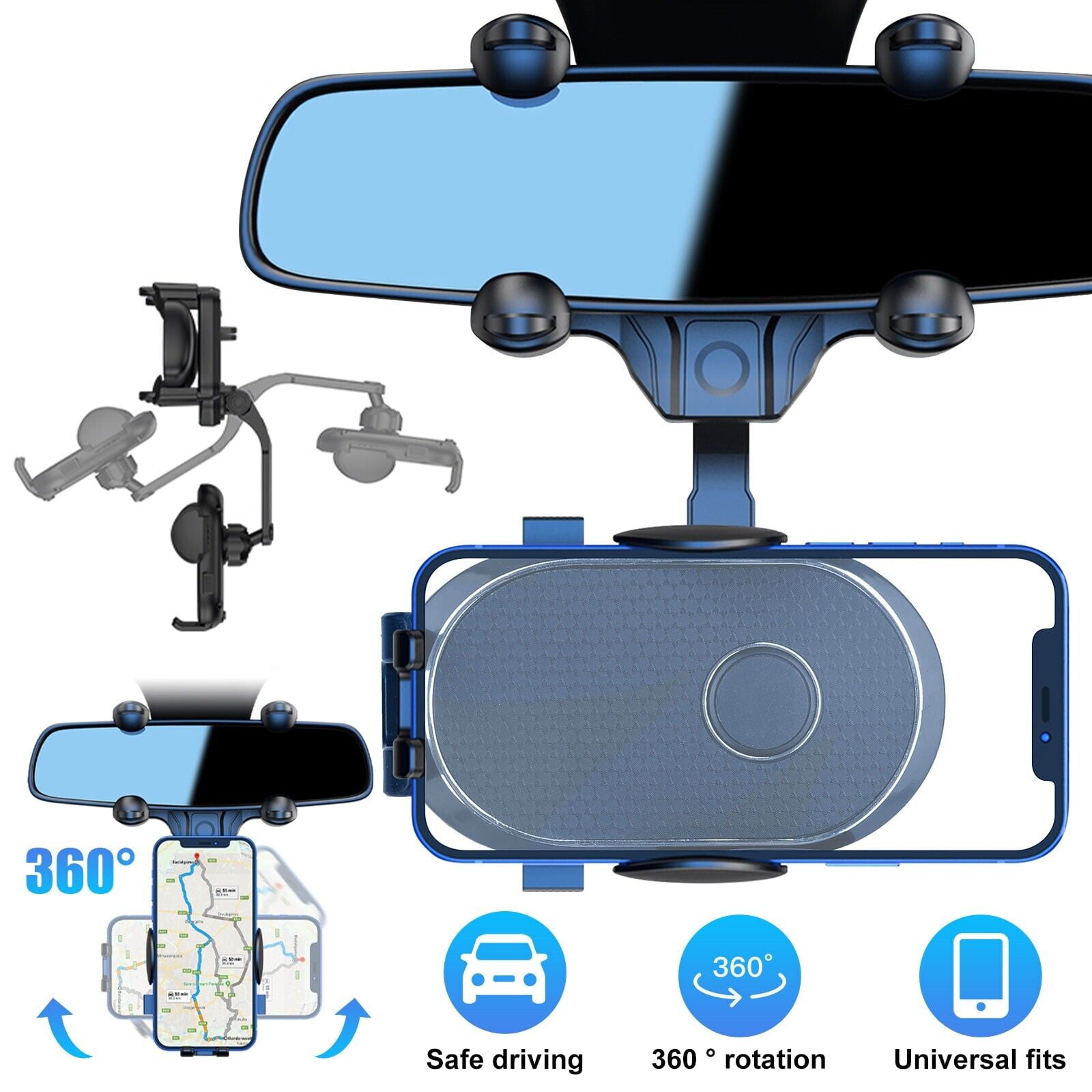 Retractable 360 Rotation Car Rear View Mirror Mount Stand GPS Cell ...