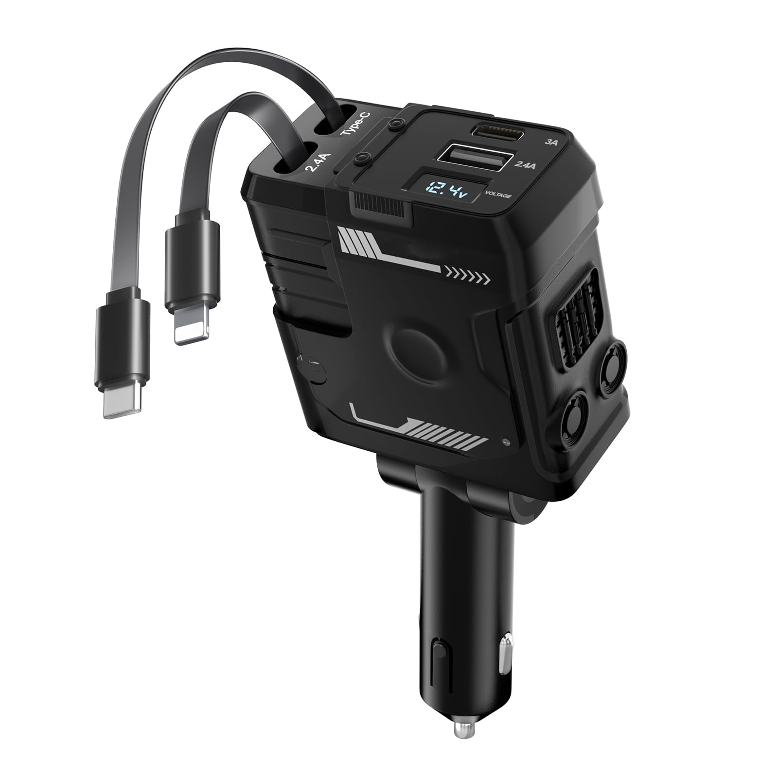 Retractable 4-In-1 120W Car Charger With Retractable Cables, 2 Usb ...