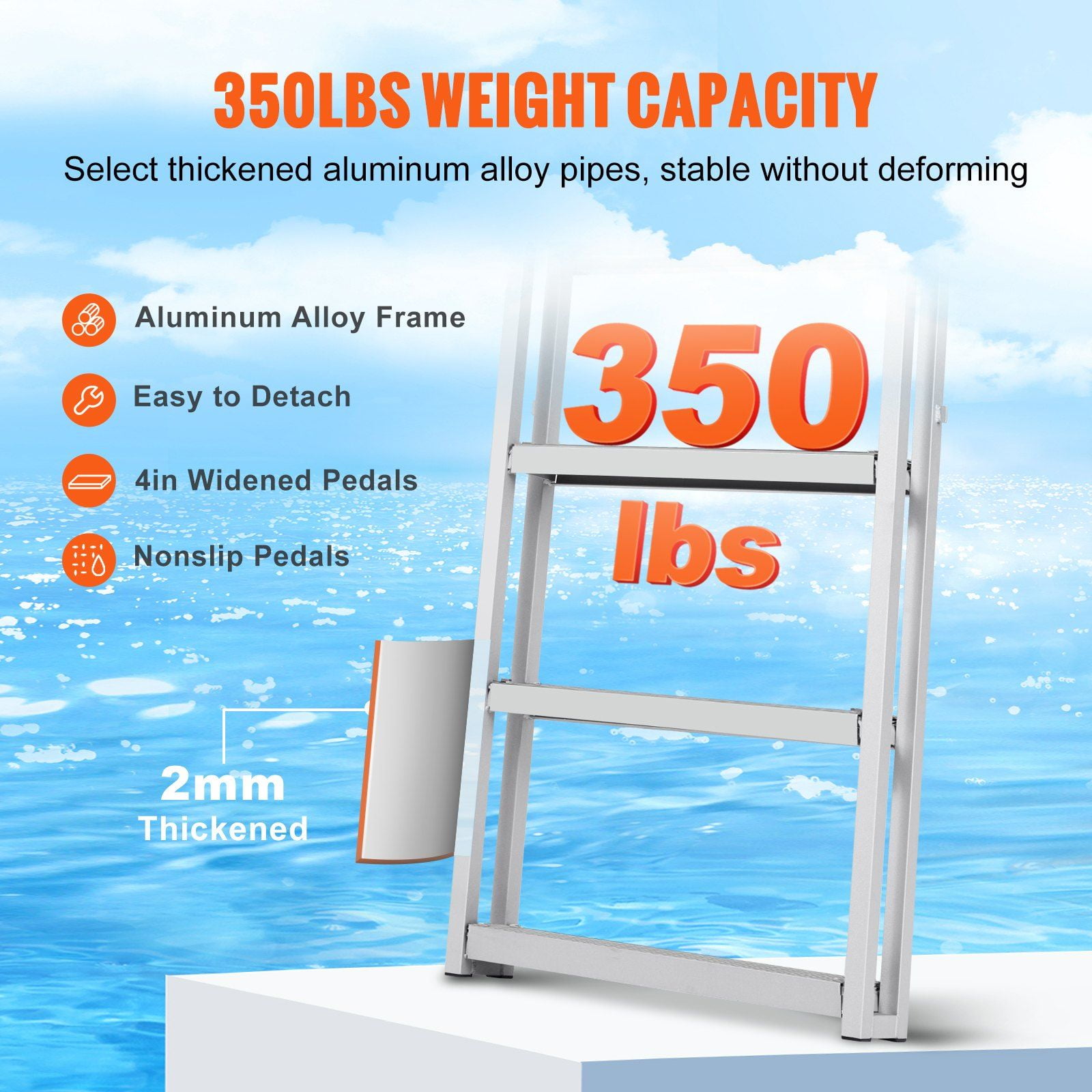 Retractable 5-Step Dock Ladder, 350 lbs Capacity, Adjustable 66.9''-78. ...