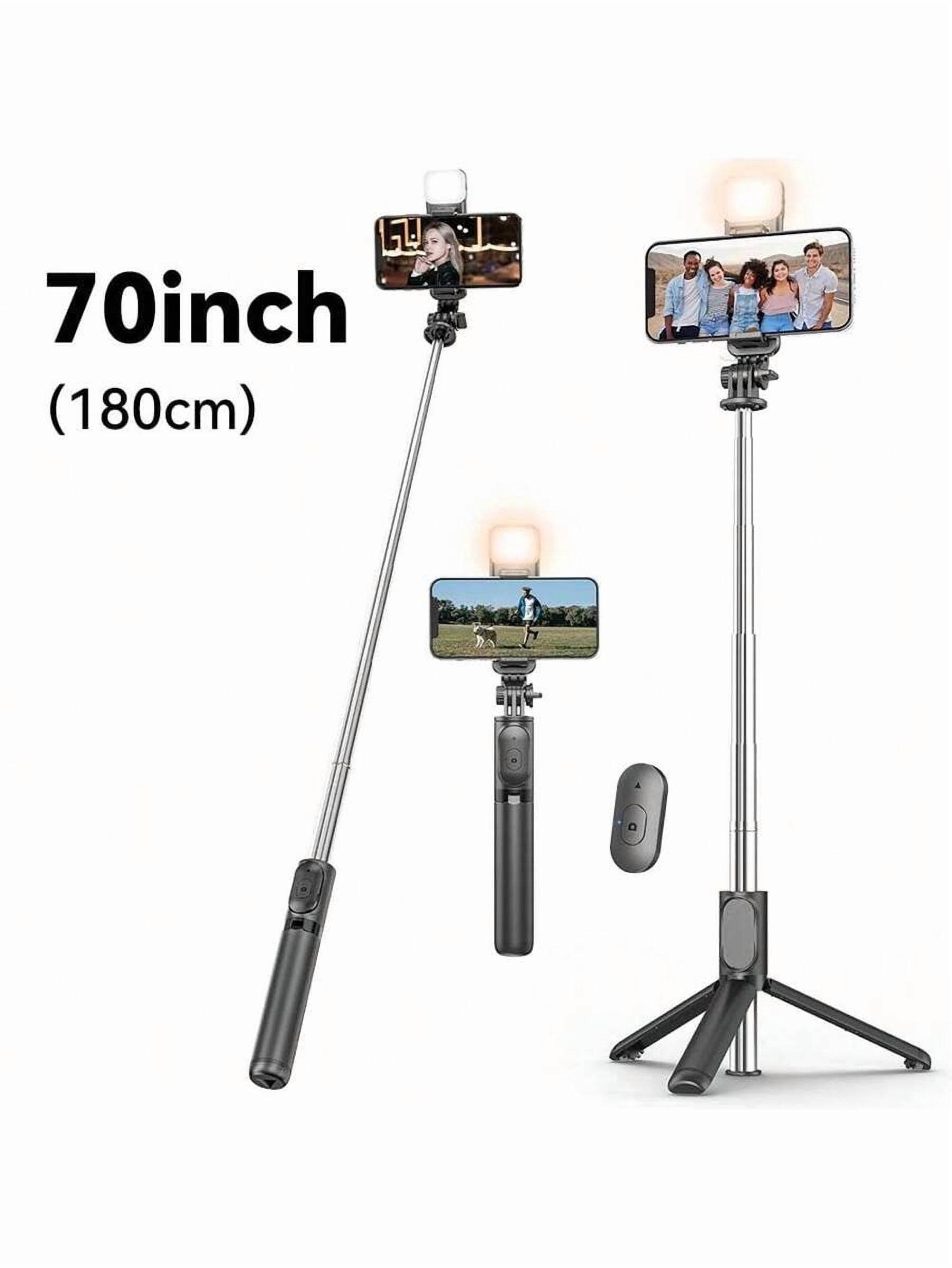 Retractable 70" Selfie Stick Tripod with Wireless Remote & Fill Light ...