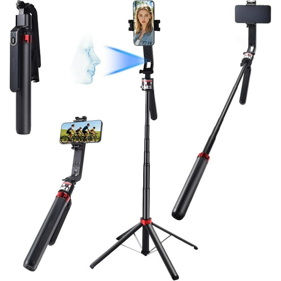Retractable AI Selfie Stick Tripod - 71-inch Smart Rotating Quad Pod ...