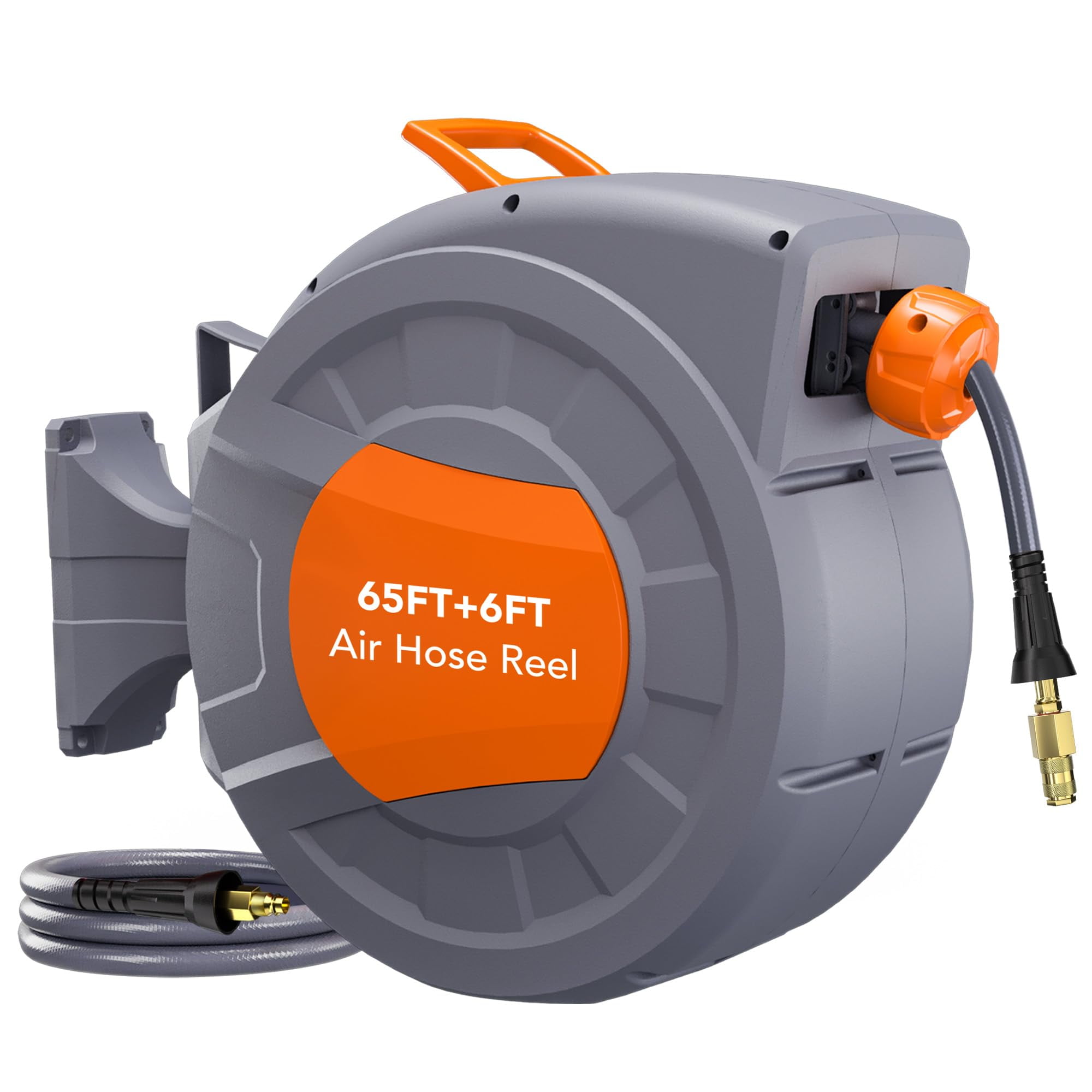 Retractable Air Hose Reel, 3/8 IN x 50/65/80 FT Hybrid Air Hose, Wall Mount Pneumatic Air ...