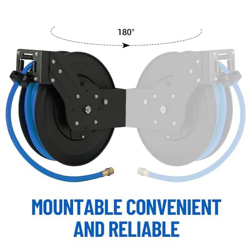 Retractable Air Hose Reel,3/8" x 50ft Air Compressor Hose Reel With Dual Arm,Hybrid Hose Heavy ...