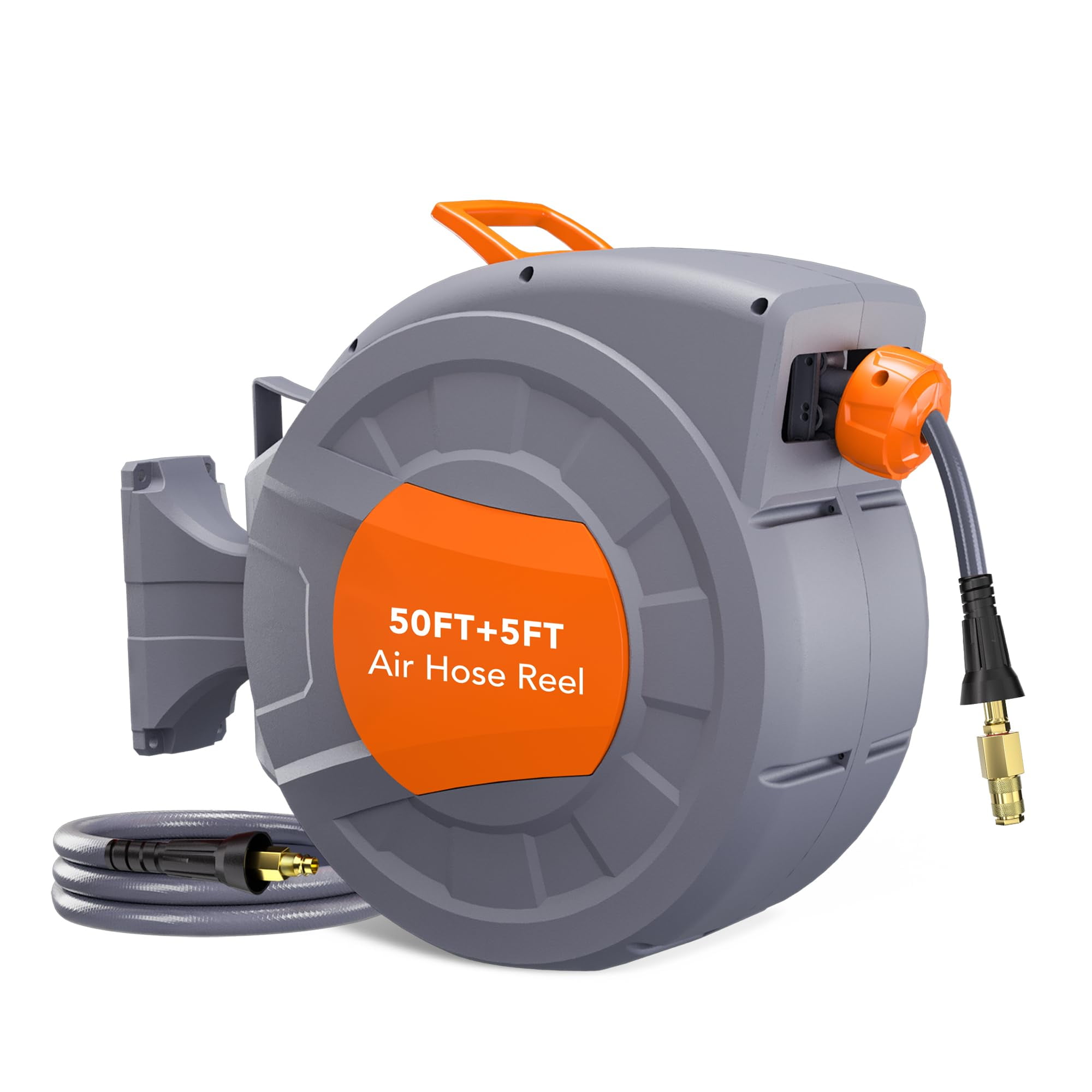 Retractable Air Hose Reel 50 FT x 3/8 IN with 5 FTLe-adin Max 300 PSI, 180° Swivel Bracket Wall ...