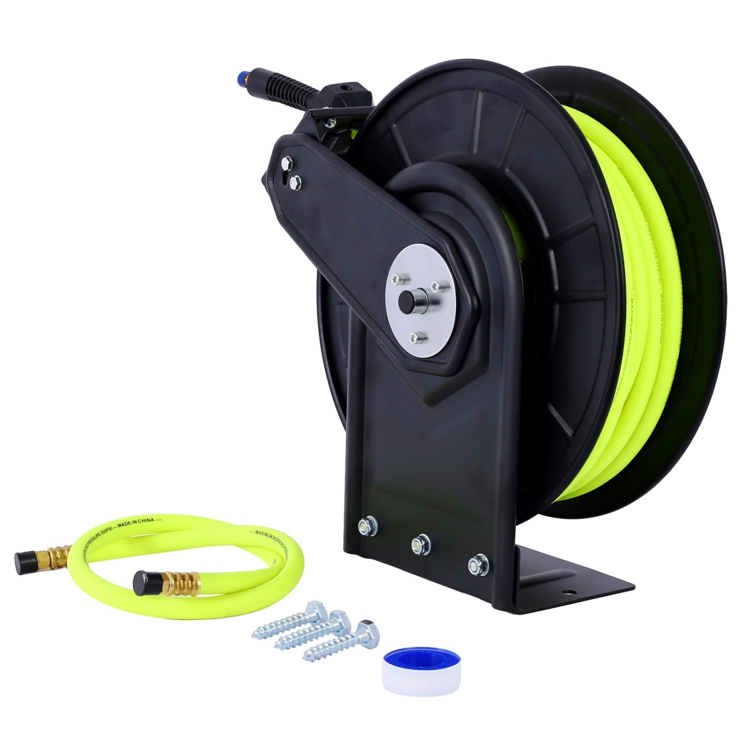 Retractable Air Hose Reel With 3/8” Inch x 50‘ Ft Heavy Duty Steel Hose ...