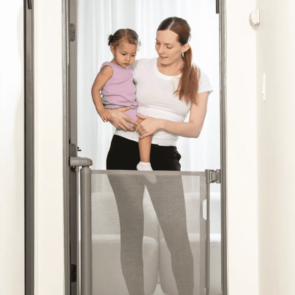 Retractable Baby Gate Gray for Stair and Doorway, 33" Tall Extends up ...