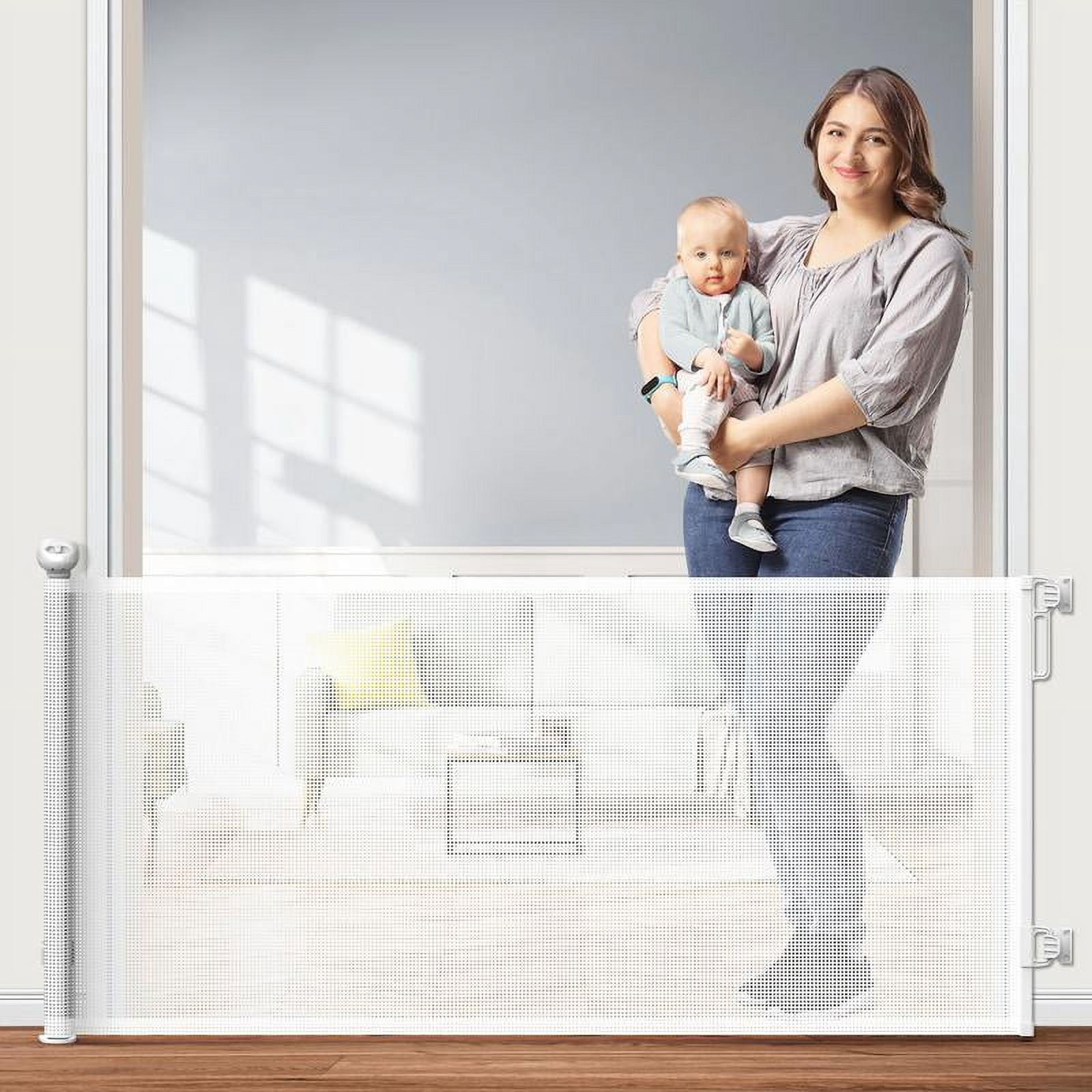 Retractable Baby Gate, Mesh Dog & Baby Gate 55" Wide 33" Tall Safety ...