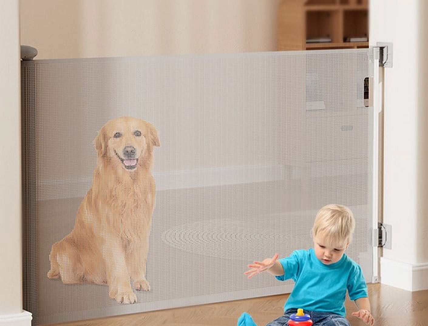Retractable Baby Gate Mesh Dog Gates,55" ,33" Tall,Kids Gate for ...