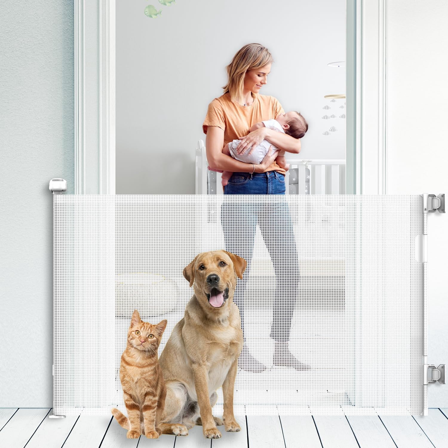 Retractable Baby Gate for Stairs, 34"Tall Expands 71"Wide Ideal Safety ...