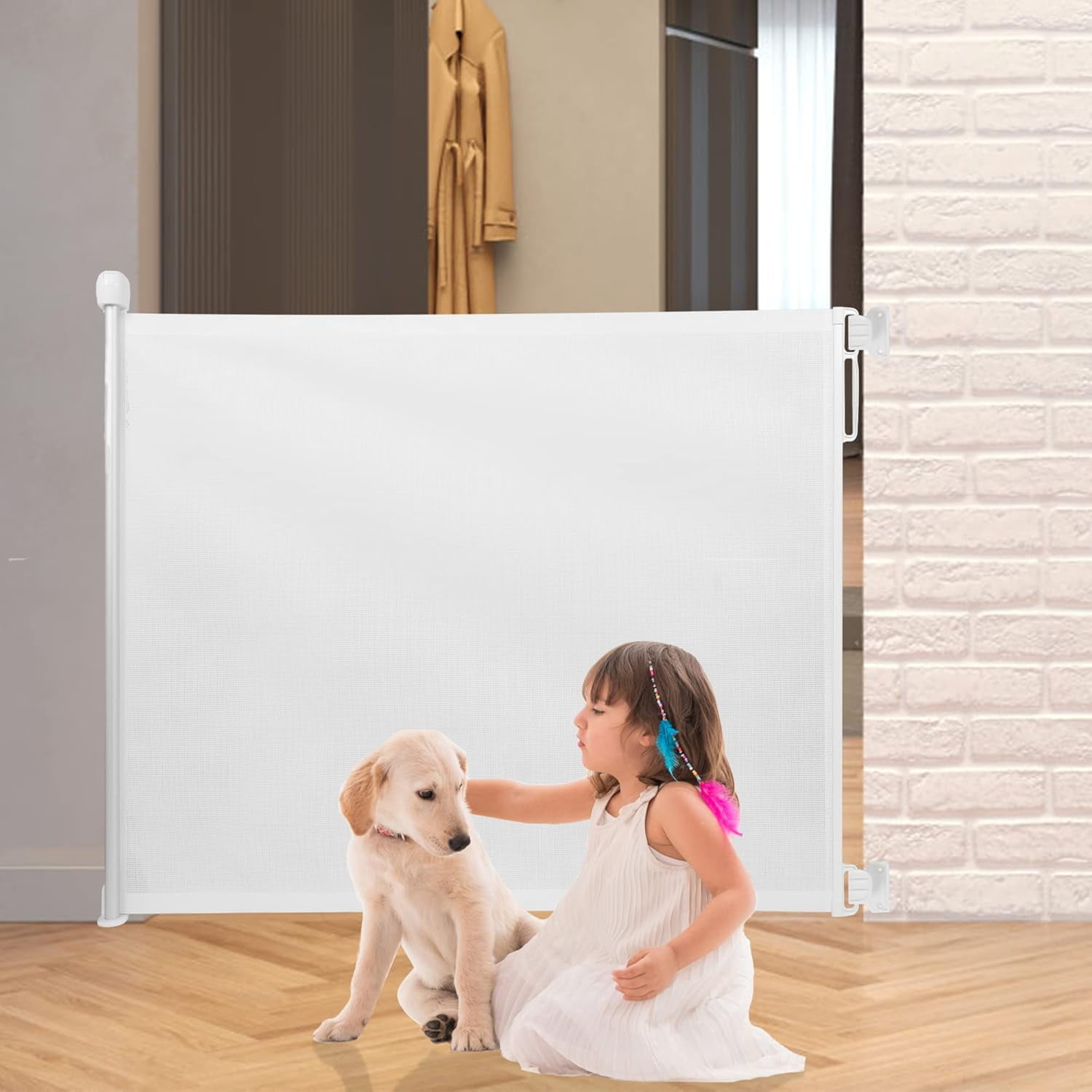 Retractable Baby Gate for Stairs, Pet Gate, 34” Tall, Extends to 59 ...