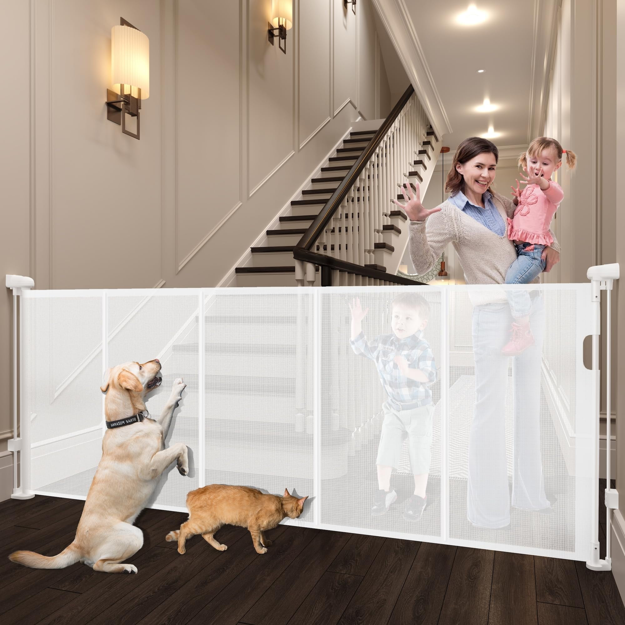 Retractable Baby Gates Dog Gate for Stairs, 100" Wide Retractable Gate ...