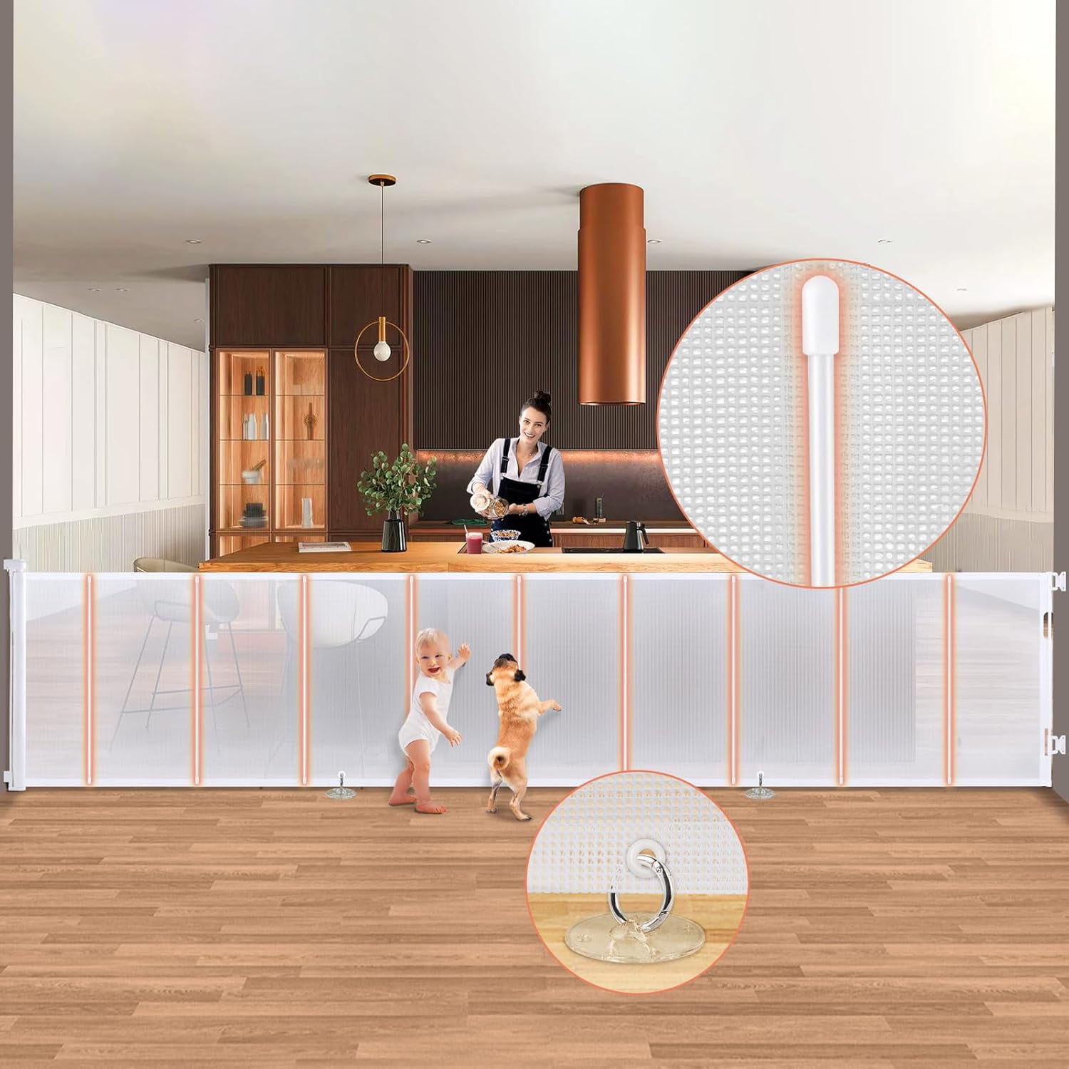 Retractable Baby Gates Extra Wide 150" × 34" Tall for Large Opening 12. ...