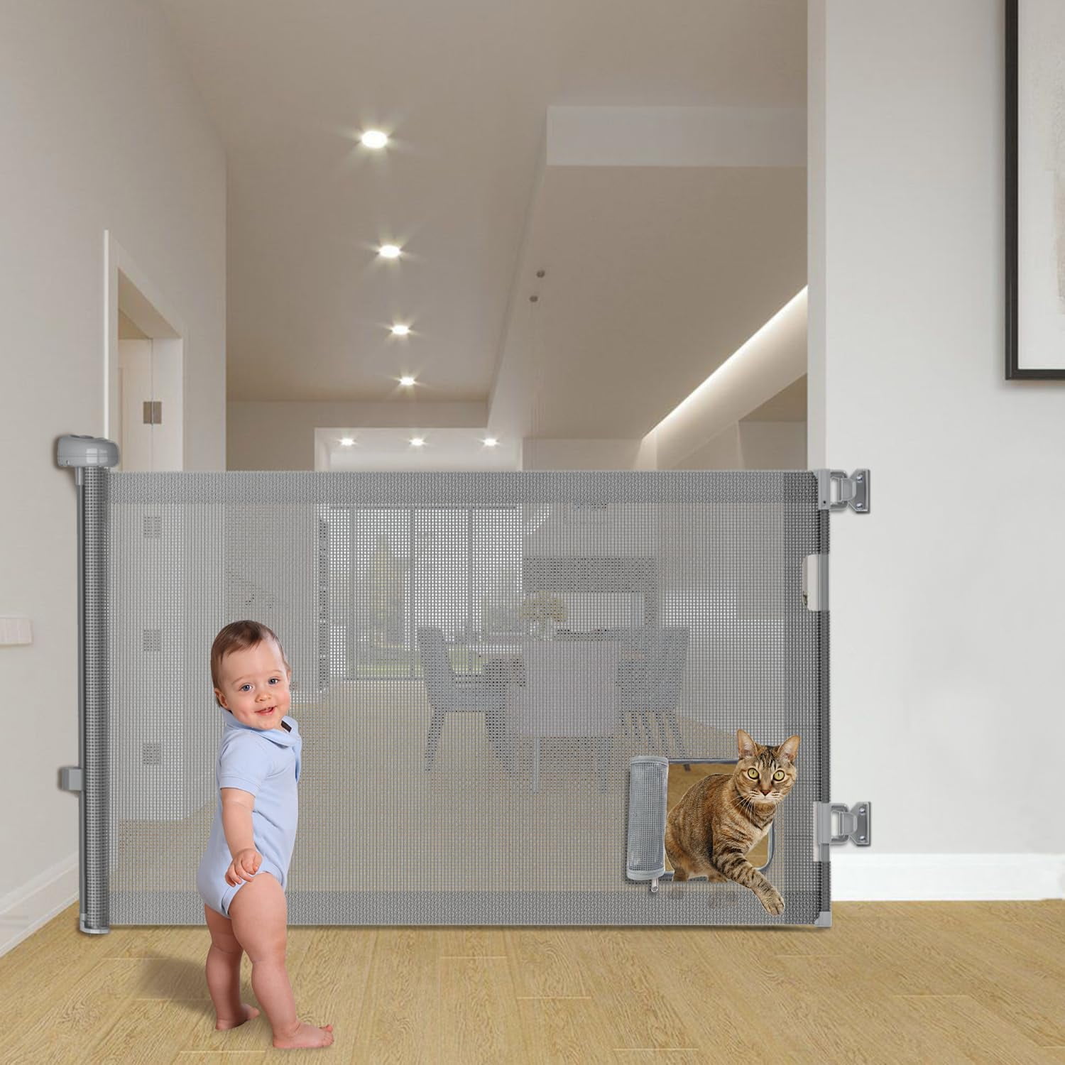 Retractable Baby Gates, Pet Gate with Cat Door - 41" Tall, Extends to ...