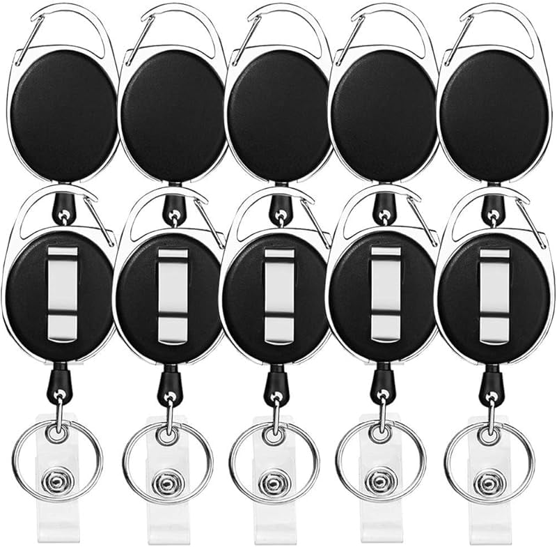 Retractable Badge Holder with Carabiner Reel Clip and Key Ring for ID ...