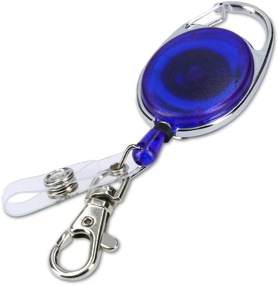 Retractable Badge Reel - ID Holder with Belt Clip, Carabiner Hook, Key ...