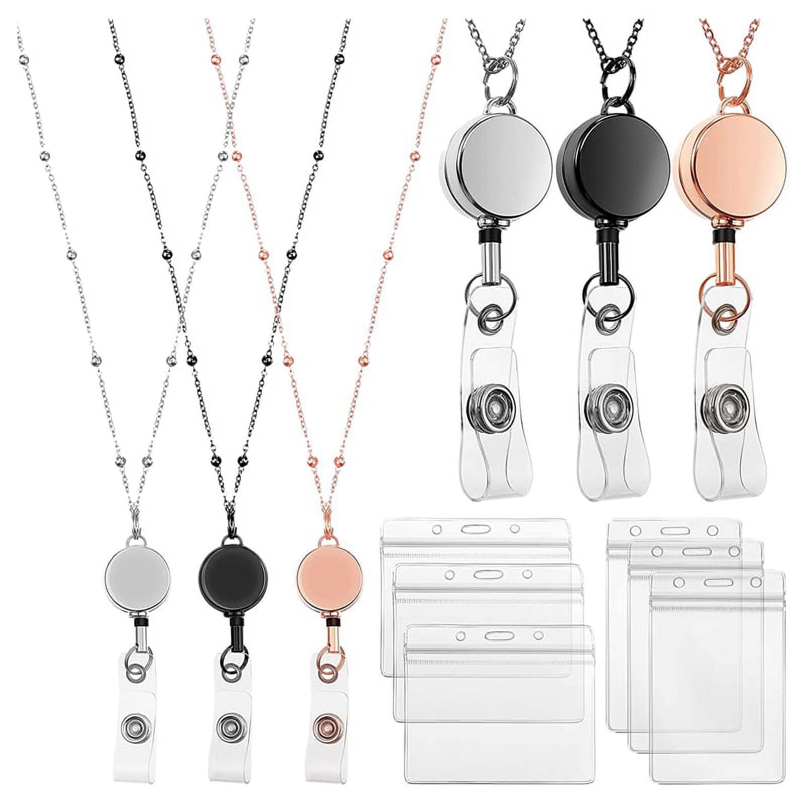 Retractable Badge Scroll Lanyard with ID Card Holder, 3 Pcs Beaded ...