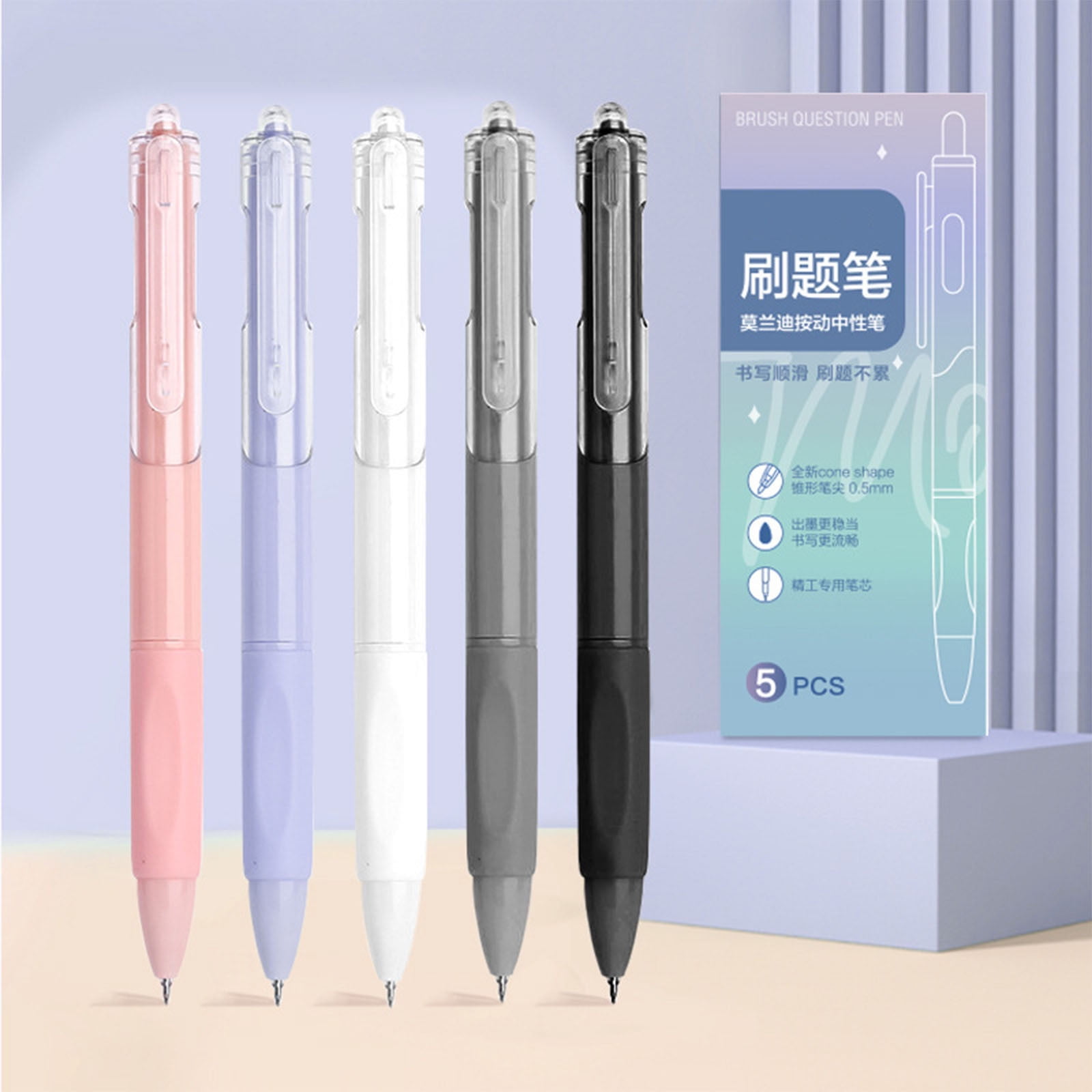 Retractable Ballpoint Pens, 5-pack Black Press Pens with 2ml Ink ...