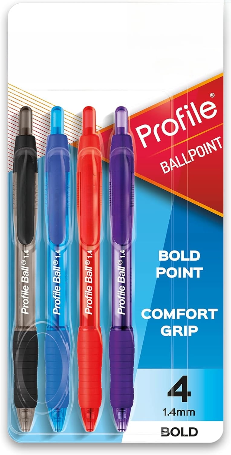 Retractable Ballpoint Pens, Bold Point, Assorted Colors, 4 Pack ...