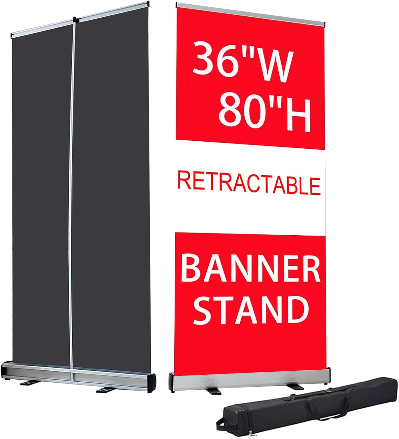Retractable Banner Stand ，36" W x 72 - 90" H, Heavy-Duty Retractable ...