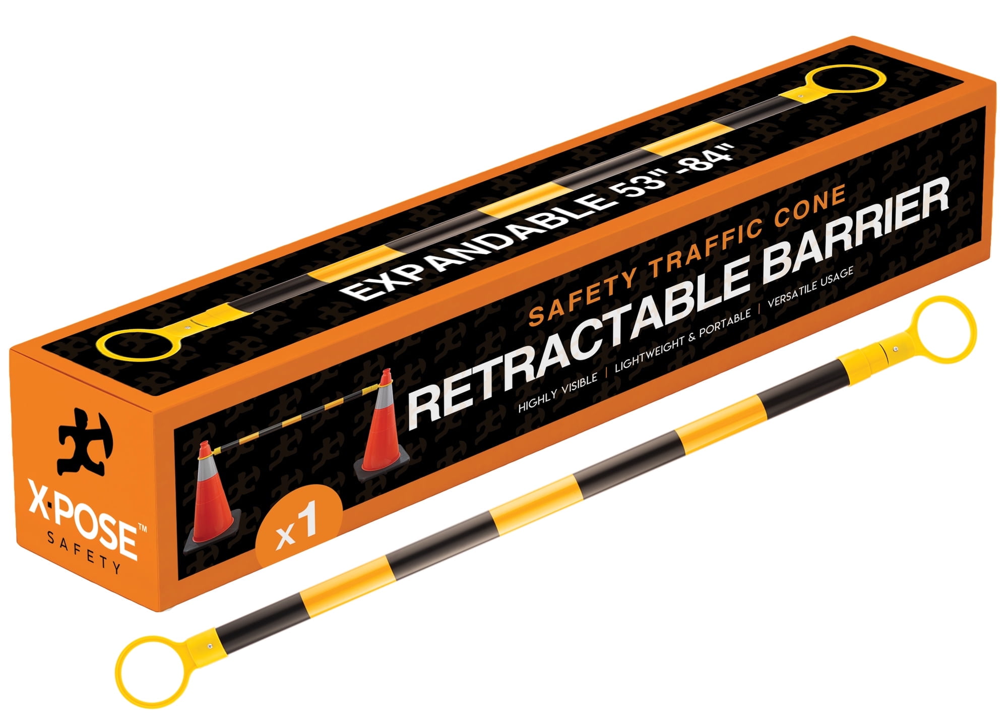 Retractable Barrier for Safety Traffic Cones - 53" to 84" - 2" OD ...
