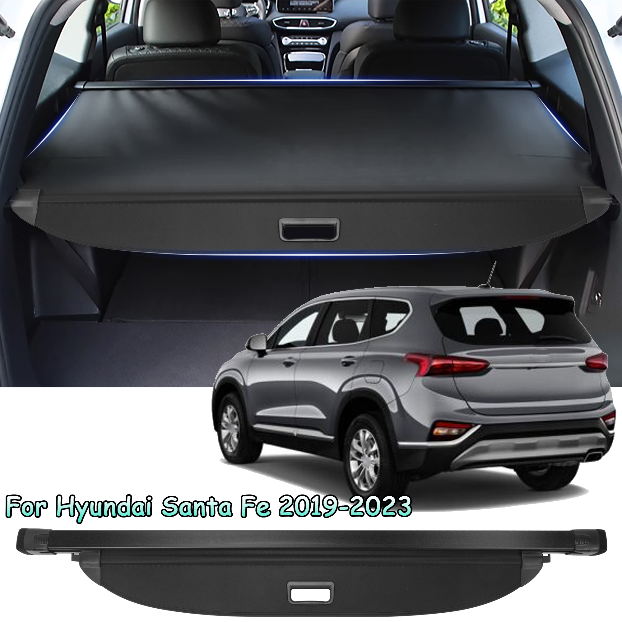 Retractable Black Trunk Cargo Cover for Hyundai Santa Fe 2019-2023 ...