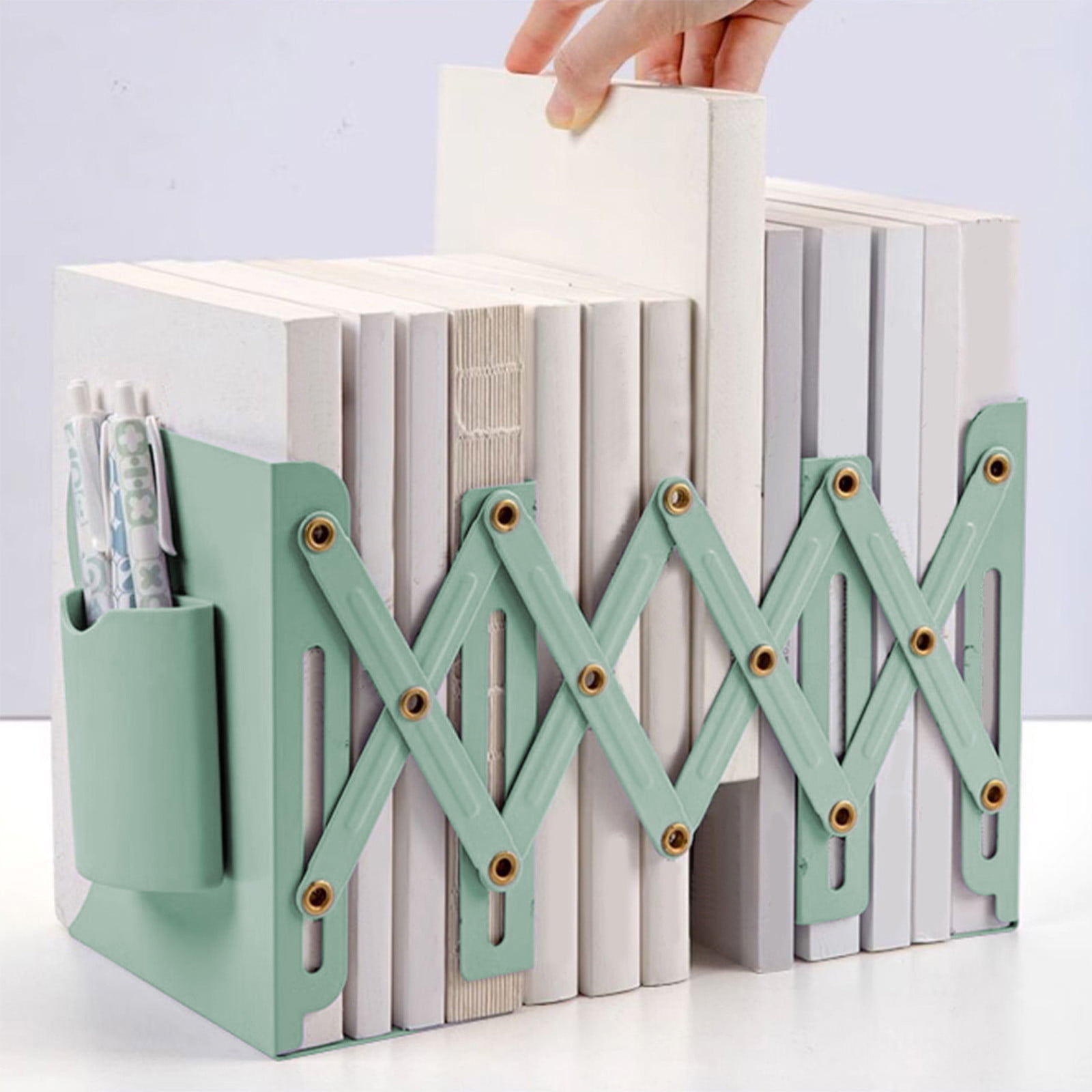 Retractable Book Stand with Brush Pot & Bookshelf, Metal Folding ...