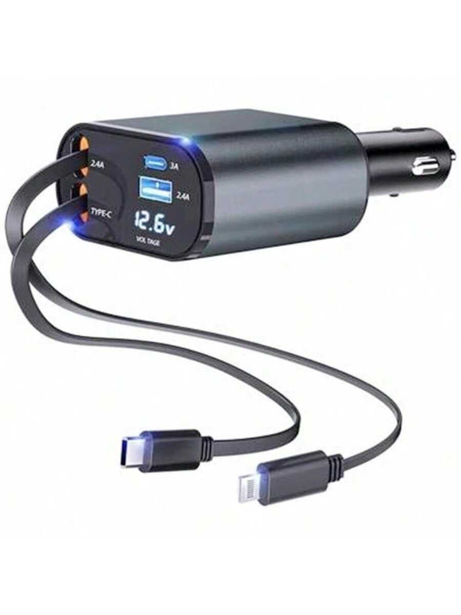 Retractable Car Charger 100W, Slim 4-In-1 Cigarette Lighter Adapter ...