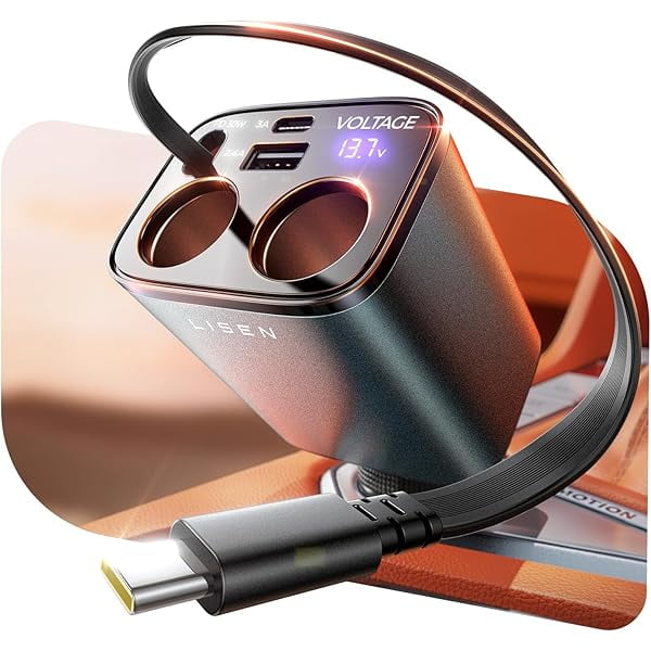 Retractable Car Charger with 140W Dual Cigarette Lighter Splitter Adapter, Cigarette Lighter ...