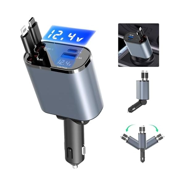 Retractable Car Charger,4 in 1 Fast USB C Car Charger 100W with Dual ...