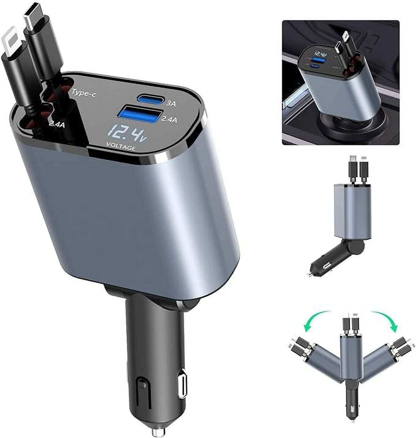 Retractable Car Charger,4 in 1 Fast USB C Car Charger 100W with Dual ...
