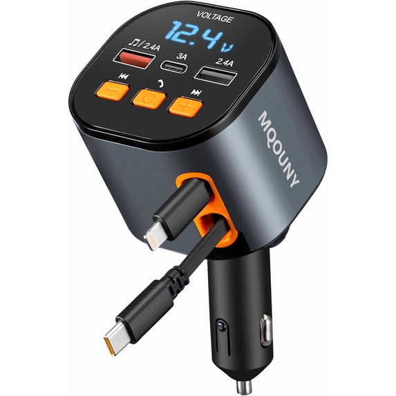 Retractable Car Charger,5 in 1 Fast Cars Phone Charger 90W,Bluetooth 5. ...