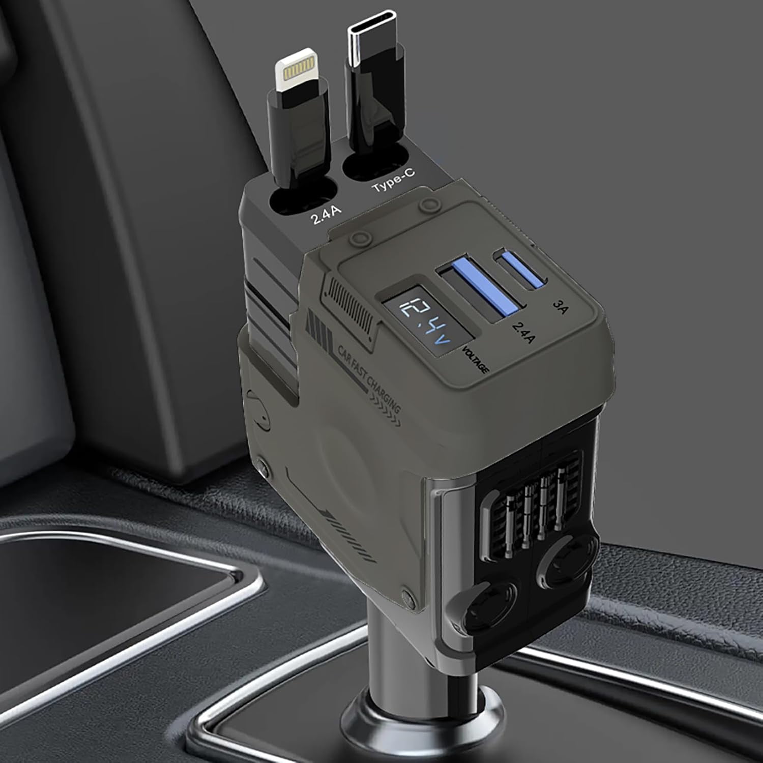 Retractable Car Charger Cigar Socket USB 4-Port Adapter Quick Charge ...