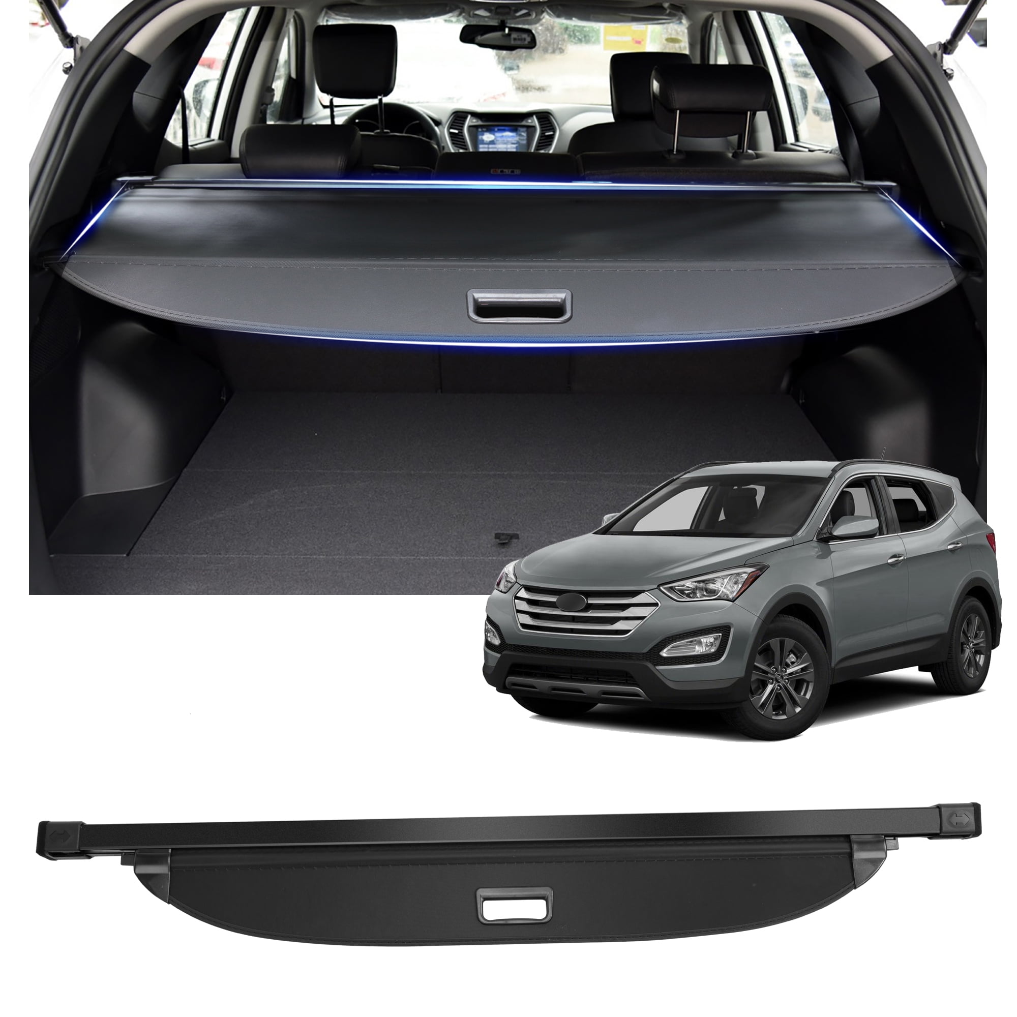 Retractable Cargo Cover for Hyundai Santa Fe Sport 15-18 5 Seater Black ...
