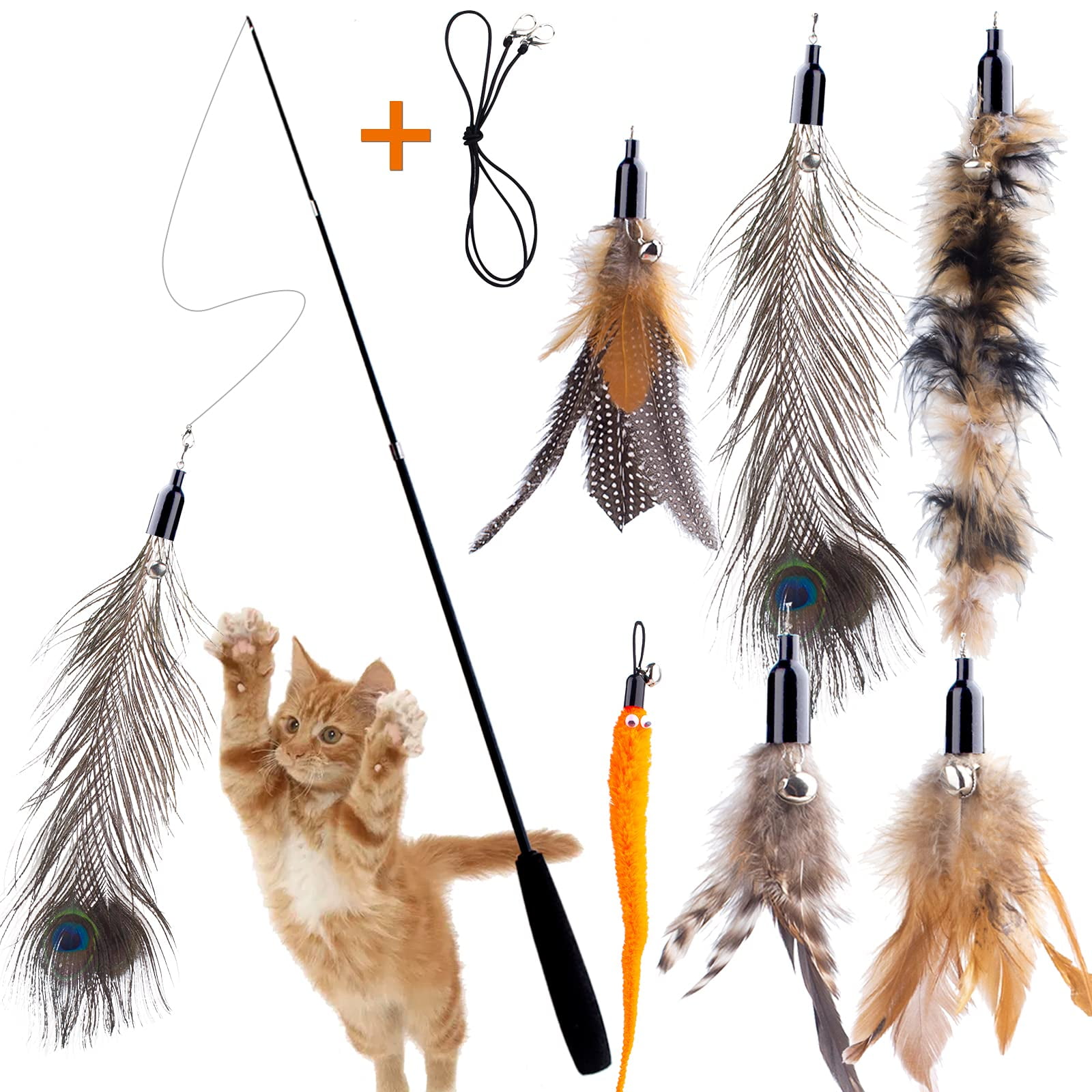 Retractable Cat Wand Toys - Interactive Feather Wand With Bell For ...