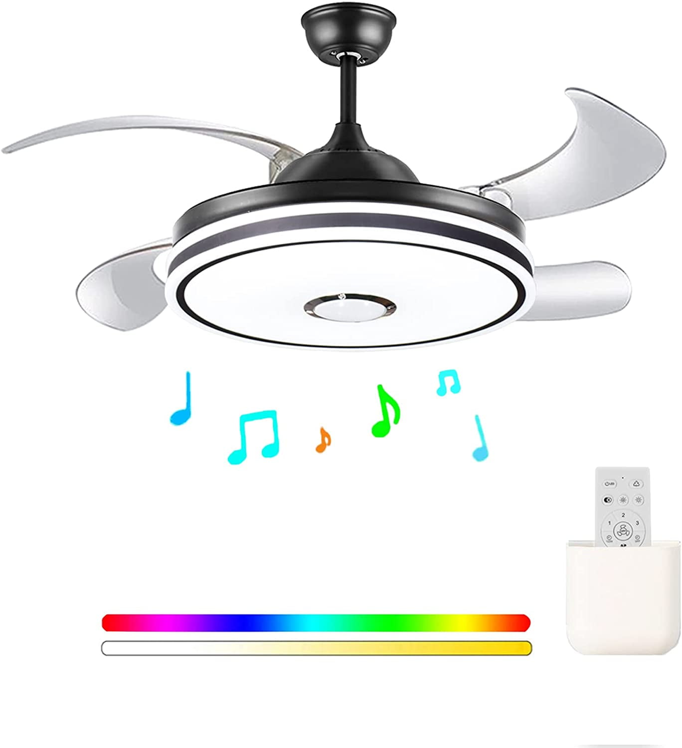 Retractable Ceiling Fan with Light with Bluetooth Speaker Color ...