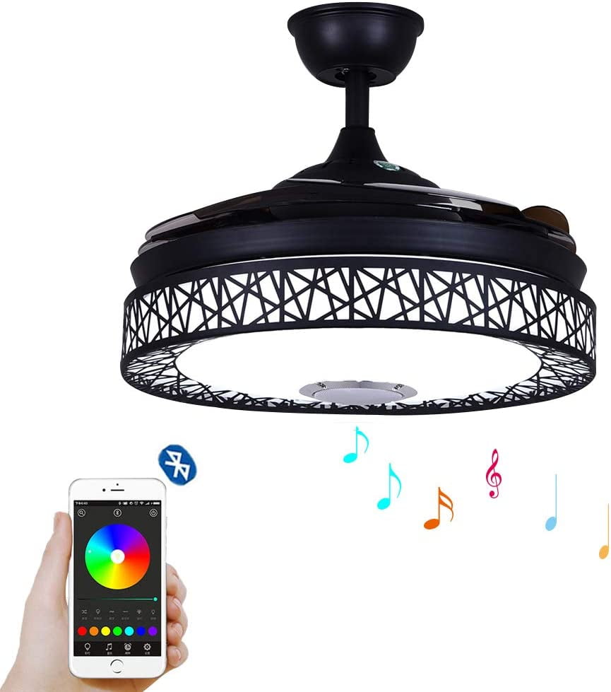 Retractable Ceiling Fan with Lights and 7 Colorful Dimmable, 42 Inch ...