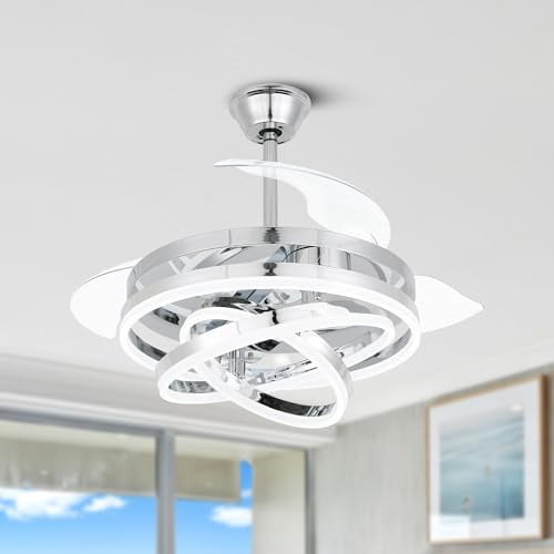 Retractable Ceiling Fan with Lights and Remote, 36" Retractable Fan ...