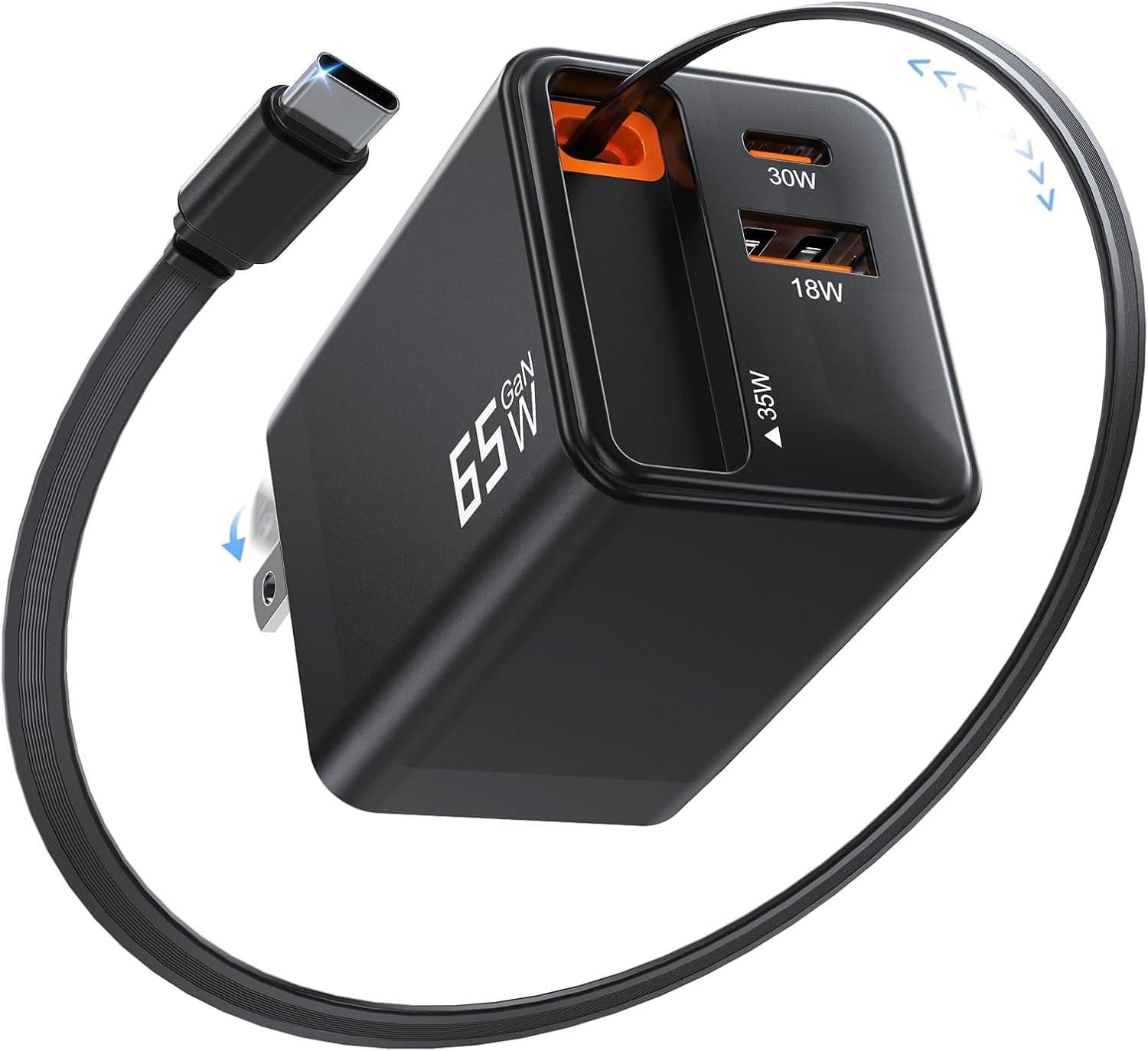 Retractable Charger, Type C Charger Fast Charging, 65W Retractable USB ...