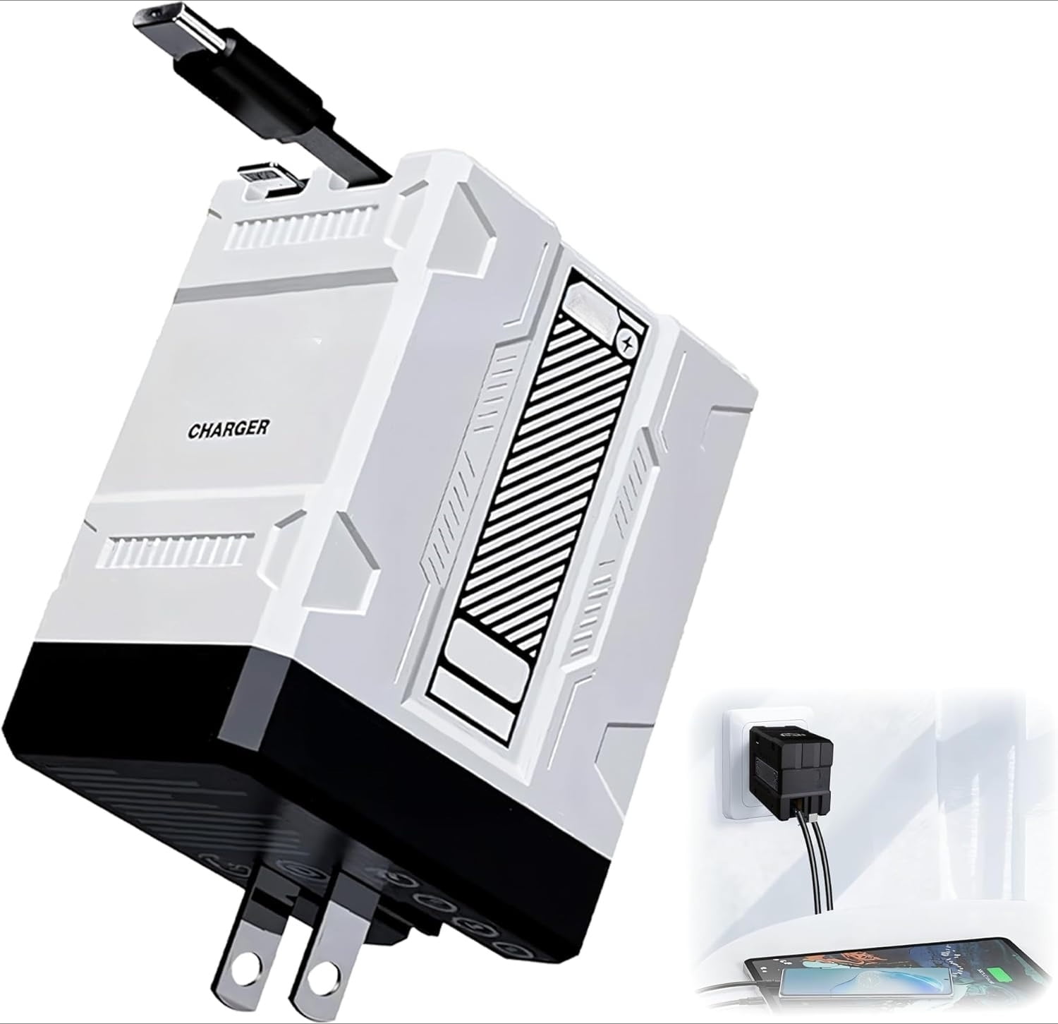 Retractable Charger with Cables,22.5W Dual Built-in Cable Fast Wall ...