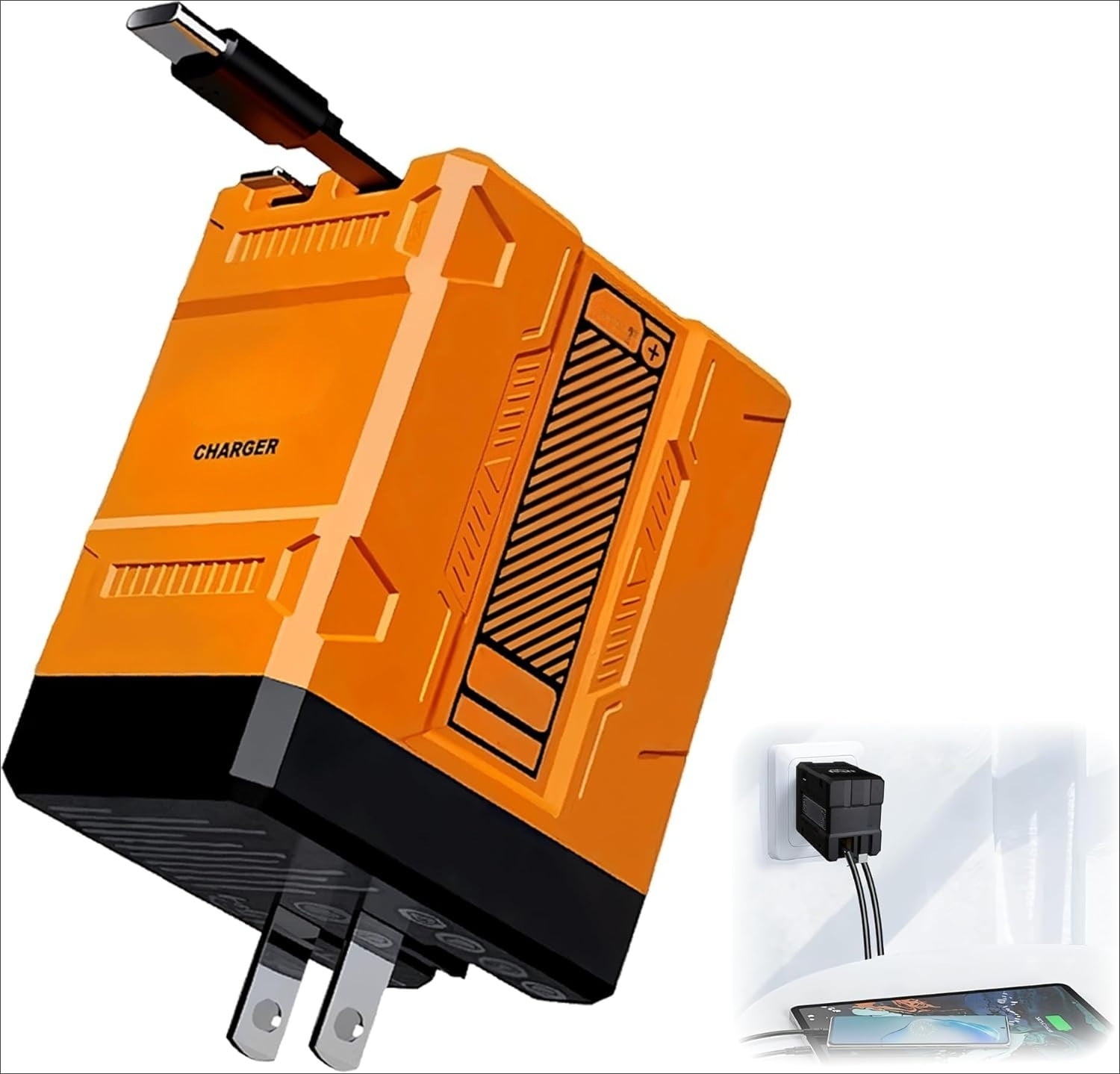 Retractable Charger with Cables,22.5W Dual Built-in Cable Fast Wall ...